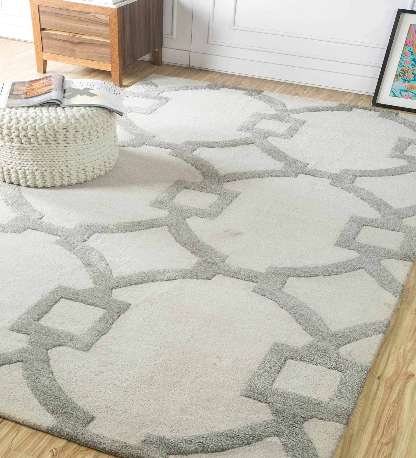 Buy Trellis Pattern Wool And Viscose Hand Tufted 5 X 8 Feet Carpet at ...