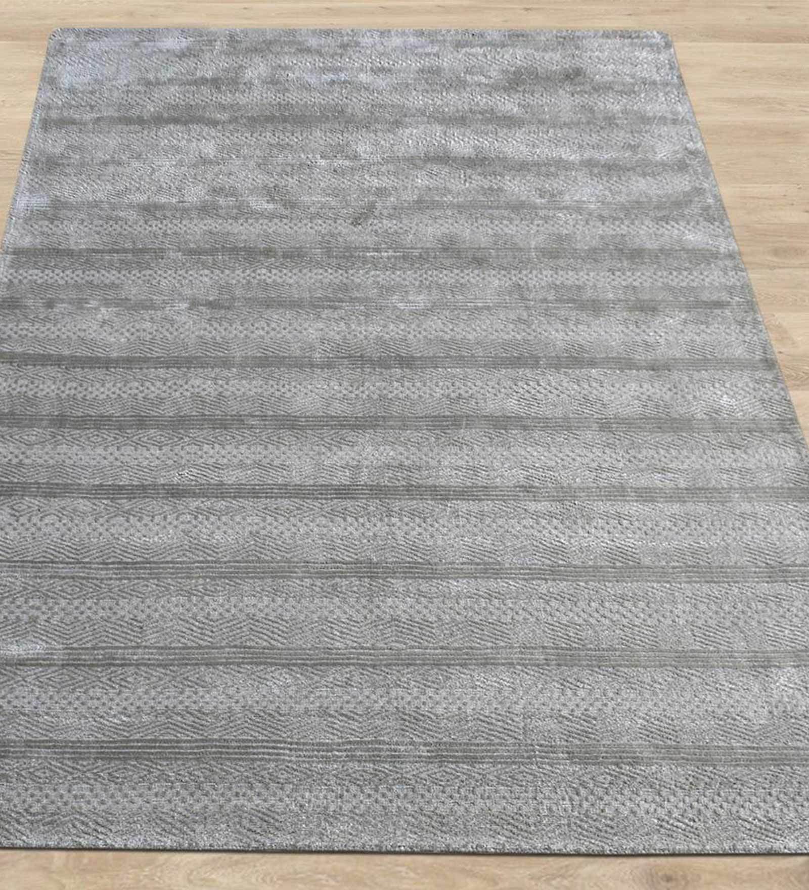 Buy Silver Viscose Plain Solids 5 x 8 Feet Hand Woven Carpet by The Rug ...
