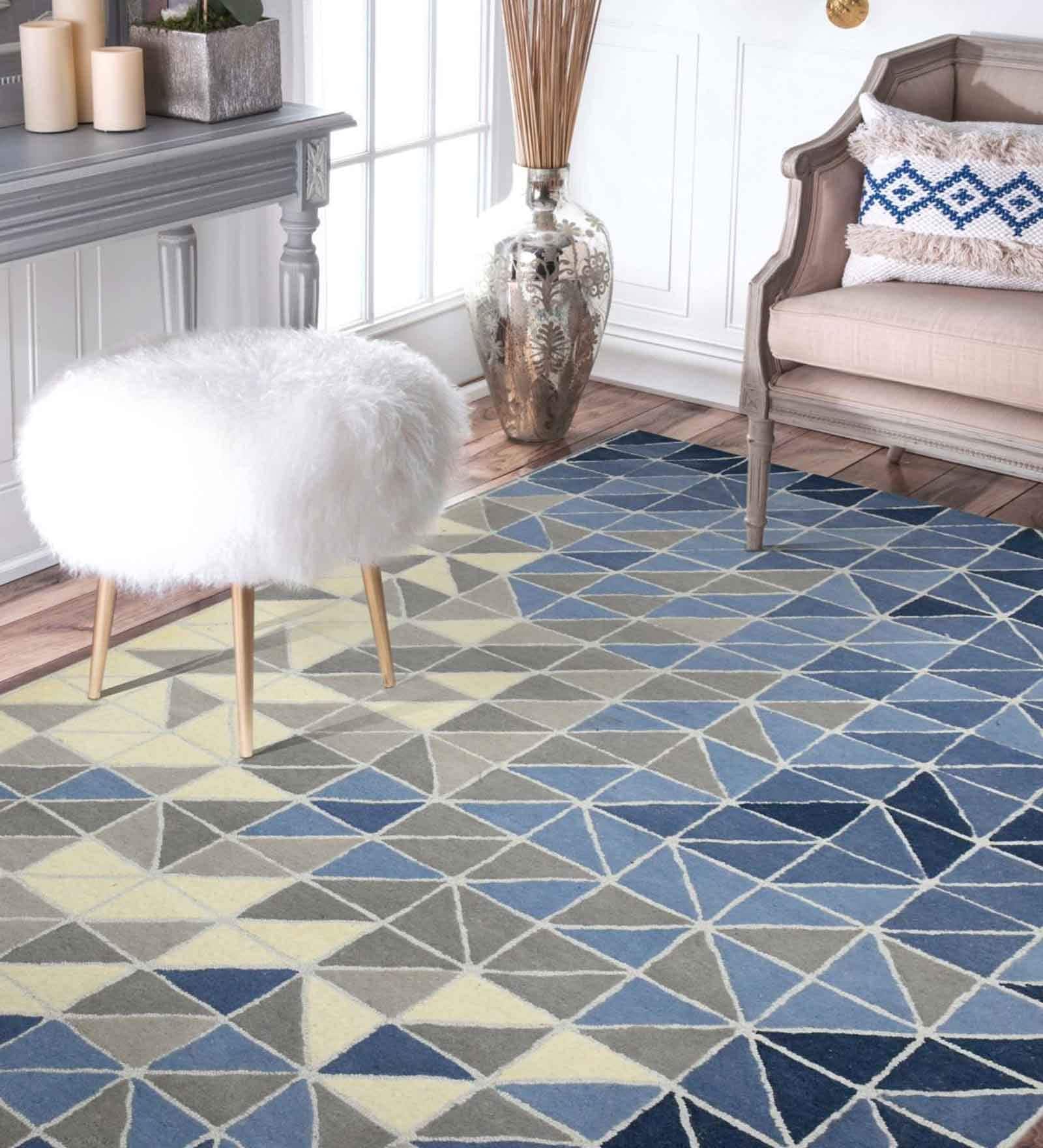 Buy Blue Wool Geometrical 5 ft x 8 ft Hand Tufted Carpet at 21% OFF by ...