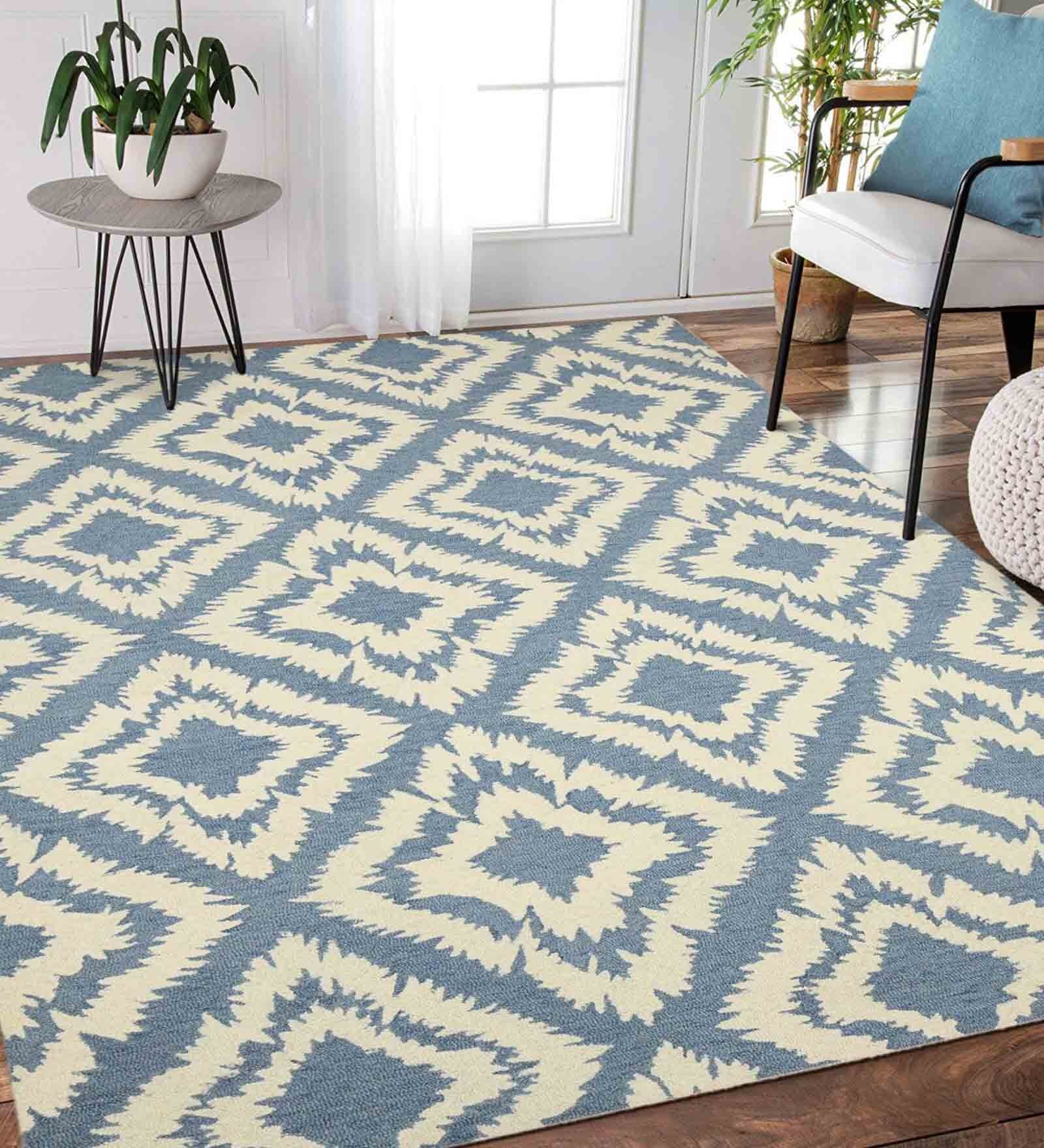 Buy Blue Wool Geometrical 5 ft x 8 ft Hand Tufted Carpet at 20% OFF by ...