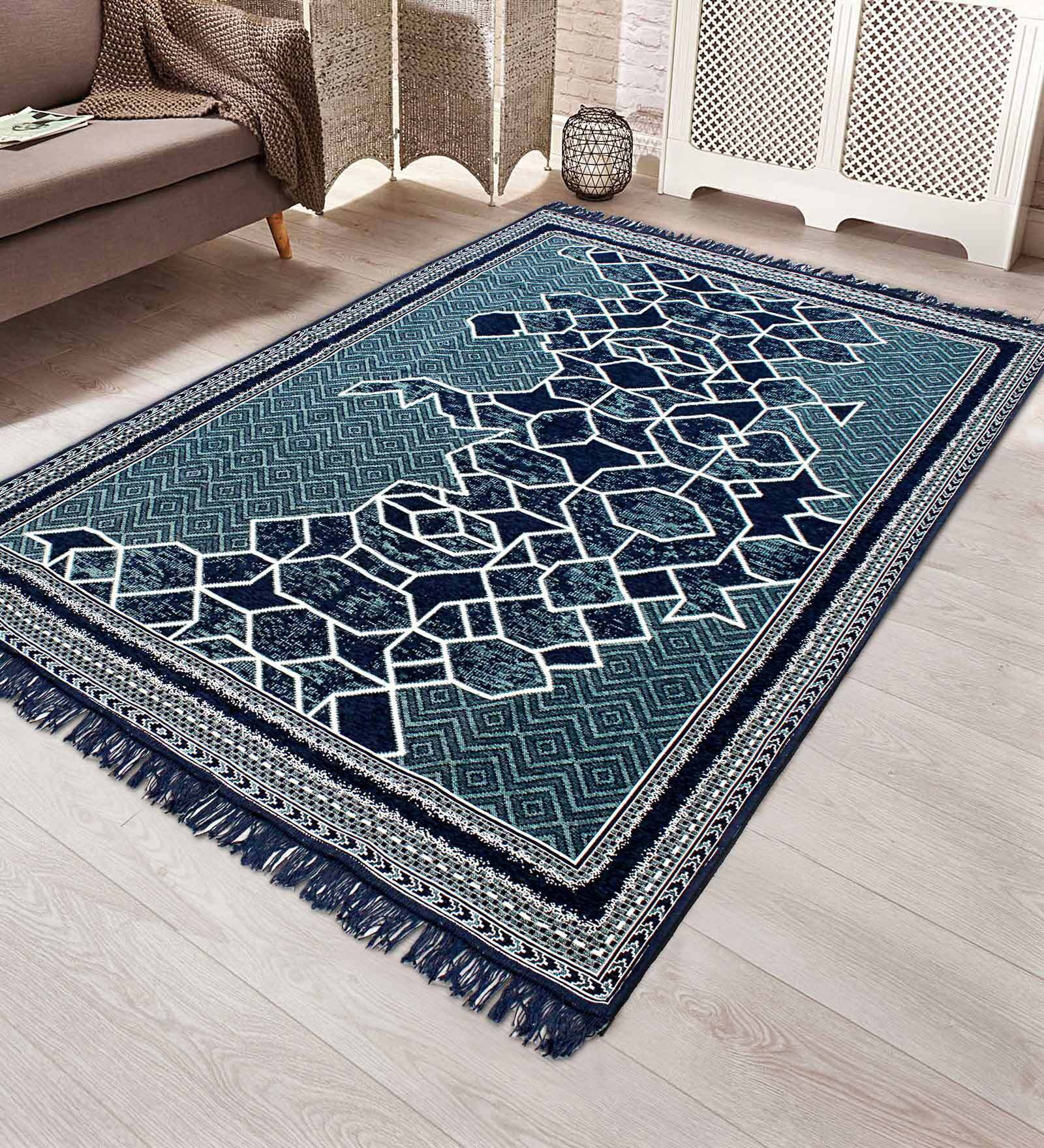 Buy Blue Polyester Abstract 5 X 7 Feet Machine Made Carpet at 44% OFF ...