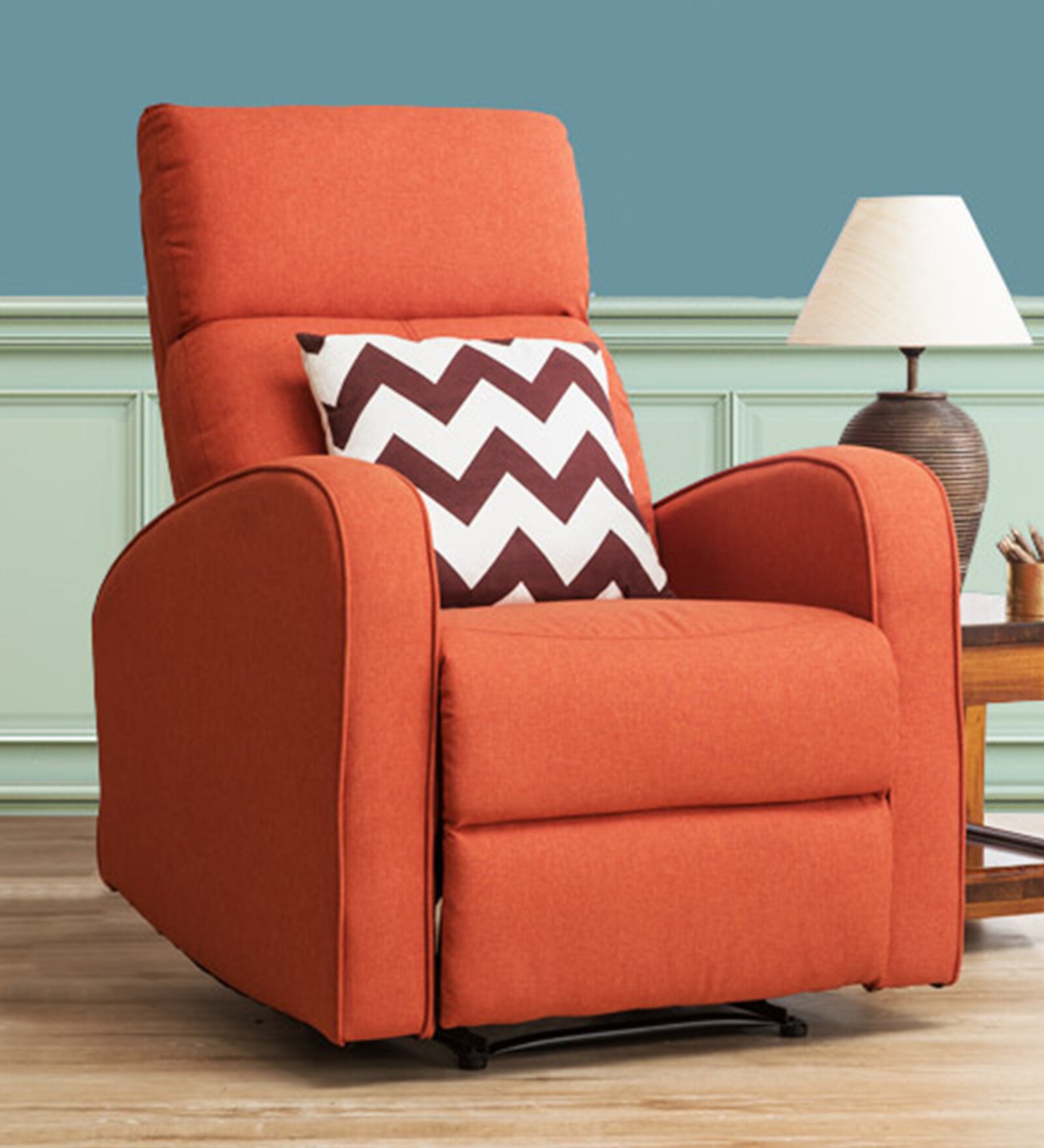 Buy Gilbert One Seater Recliner in Orange Colour by Durian Online ...