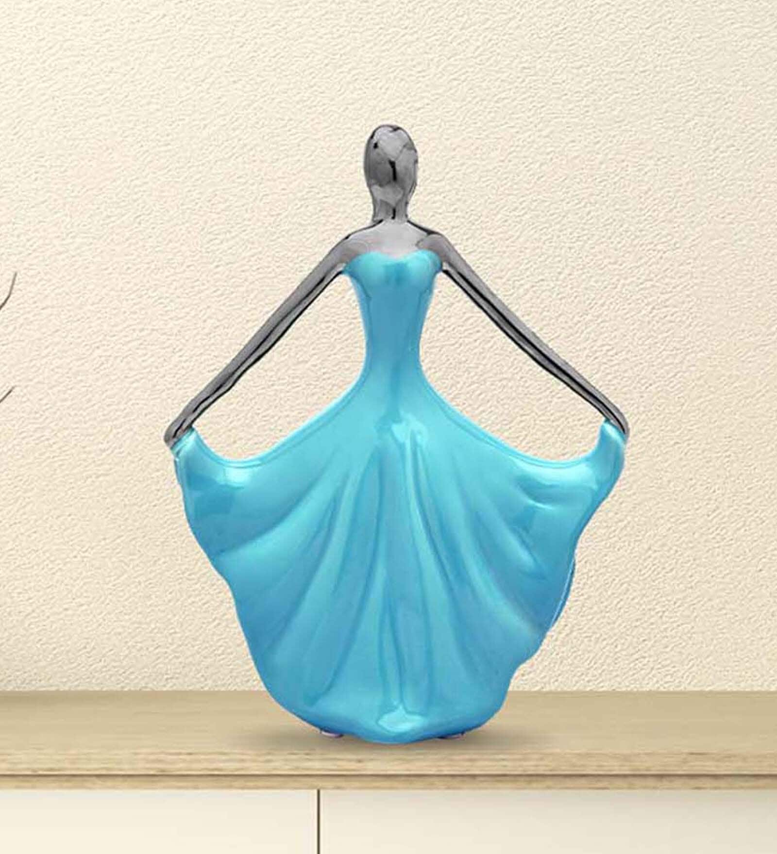 Buy Girl Holding Dress Showpiece Seagreen & Silver by @home at 56% OFF by @home | Pepperfry