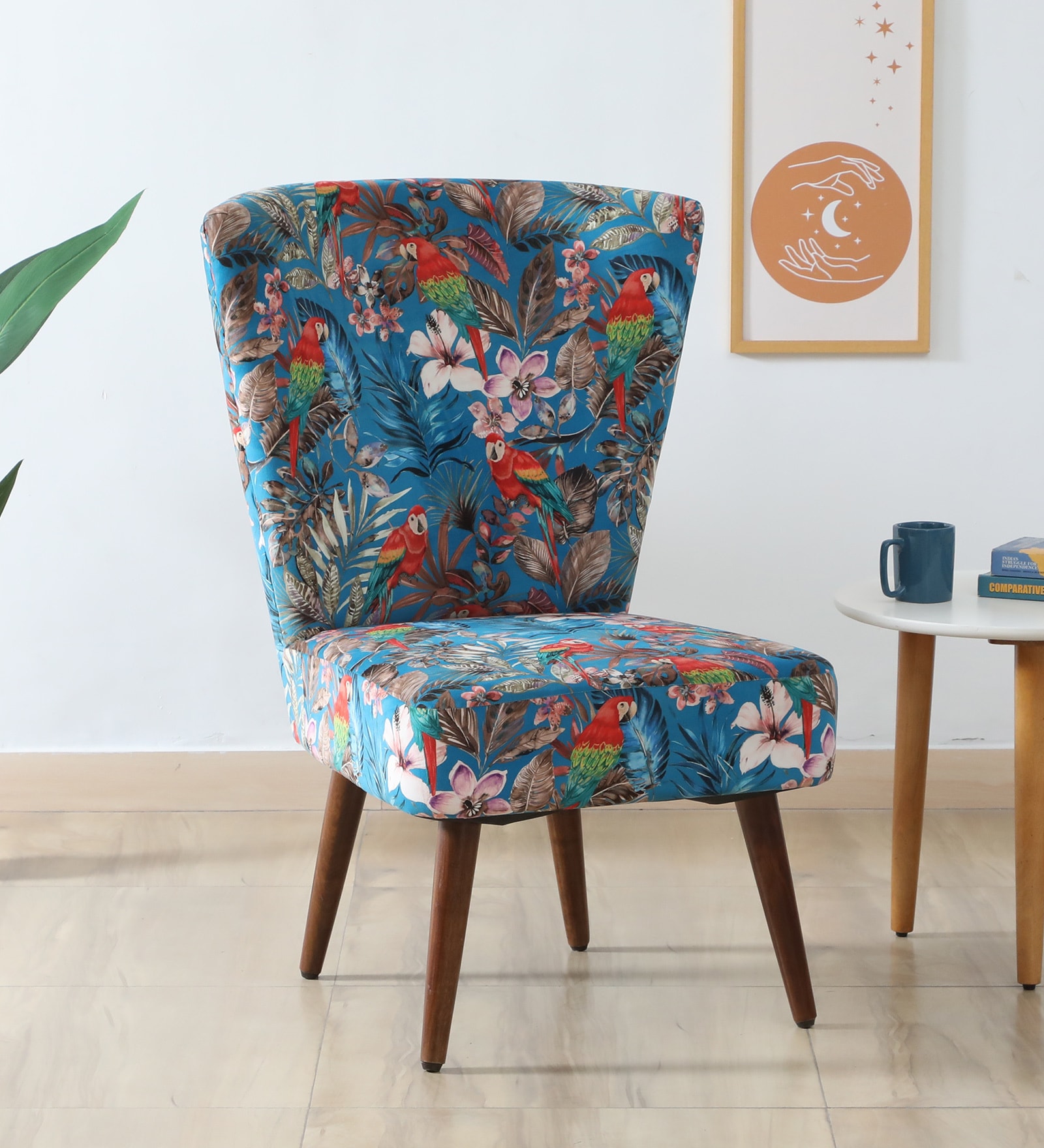 Buy Pravaah Suede Velvet Fabric Arm Chair In Olive Green and Multi ...