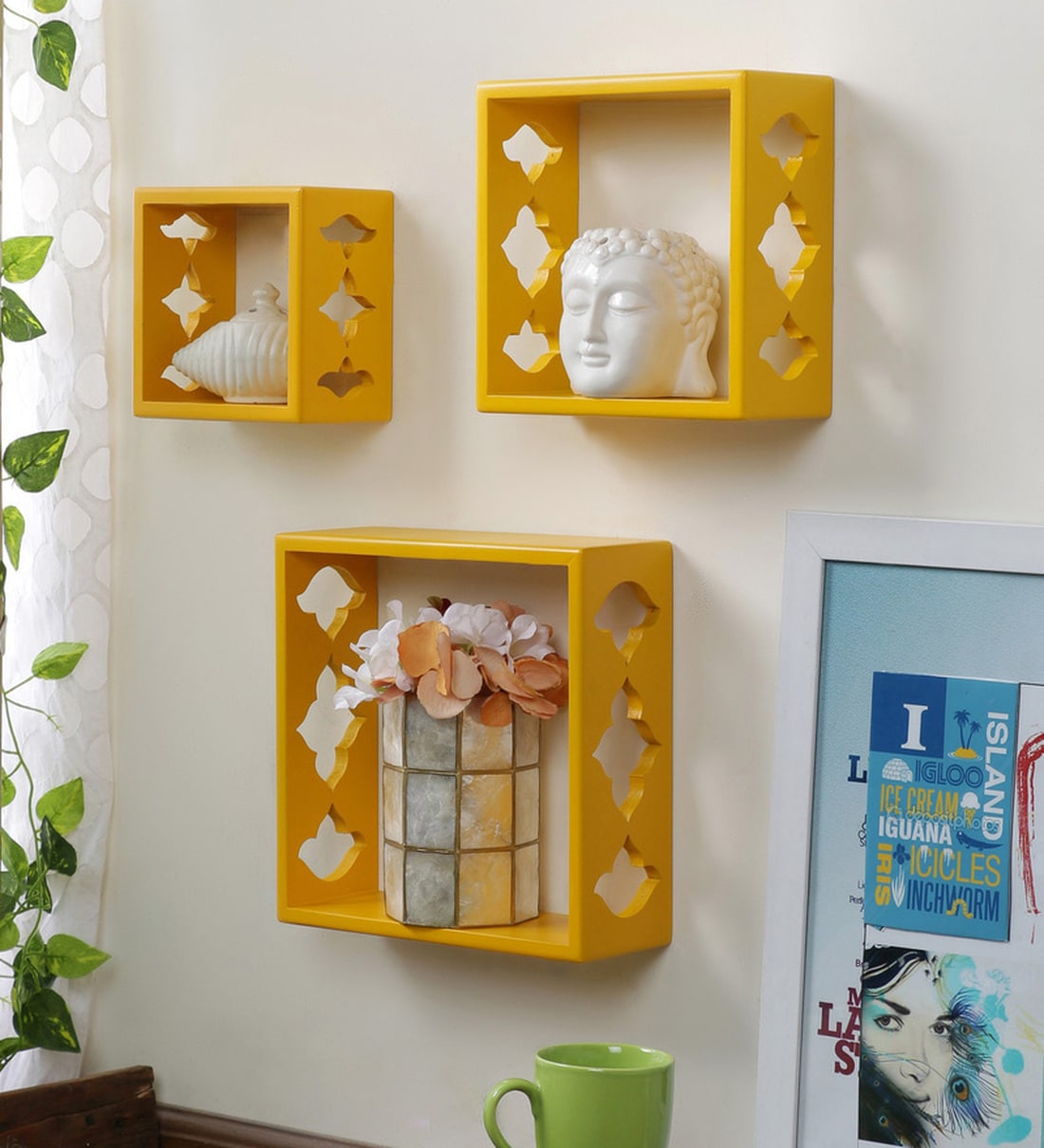 Buy Engineered Wood Wall Shelf in Yellow Colour by Home Sparkle at 66% ...