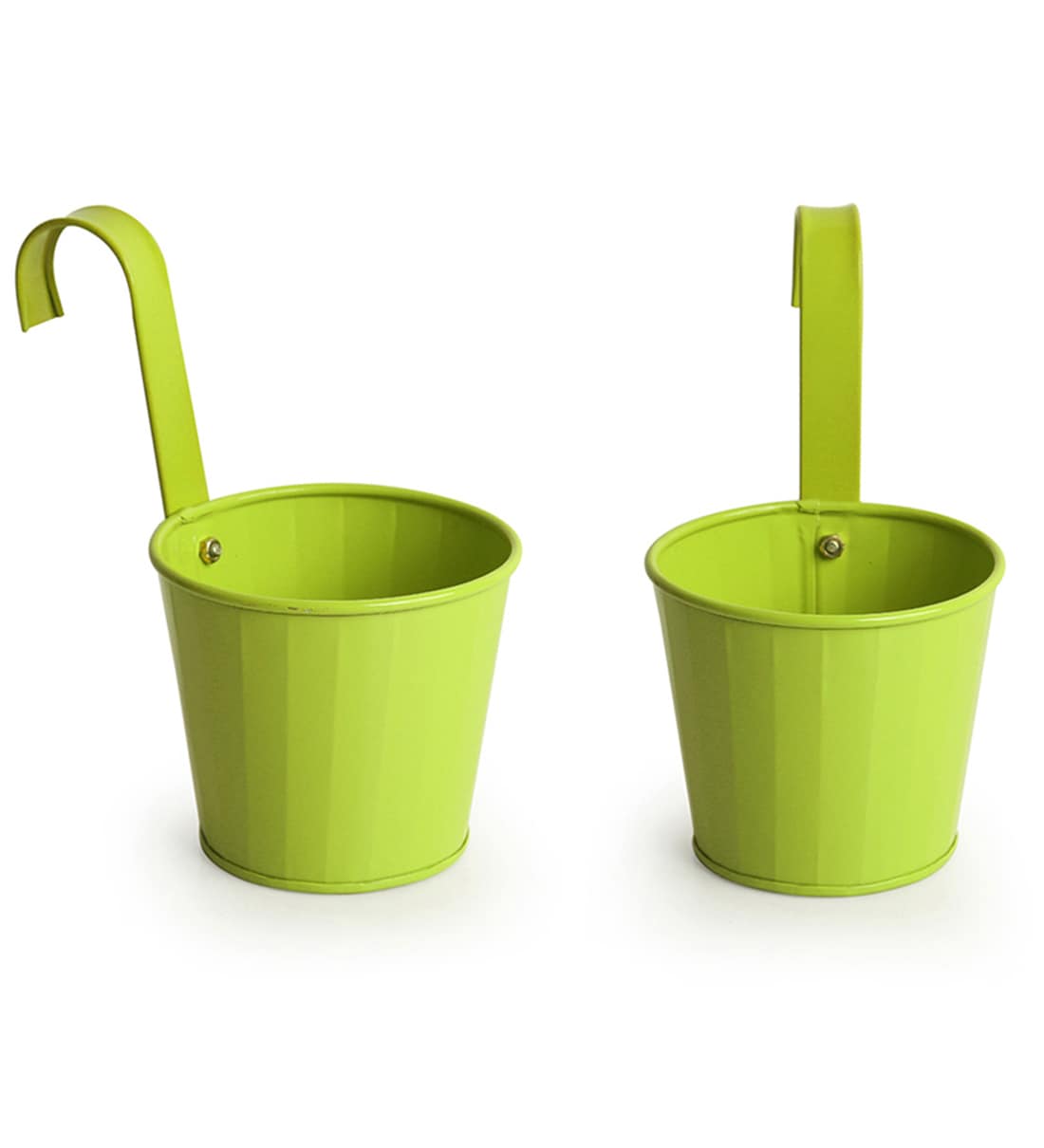 Buy Glossy Grass Green Galvanized Iron Handpainted Railing Planter, Set ...