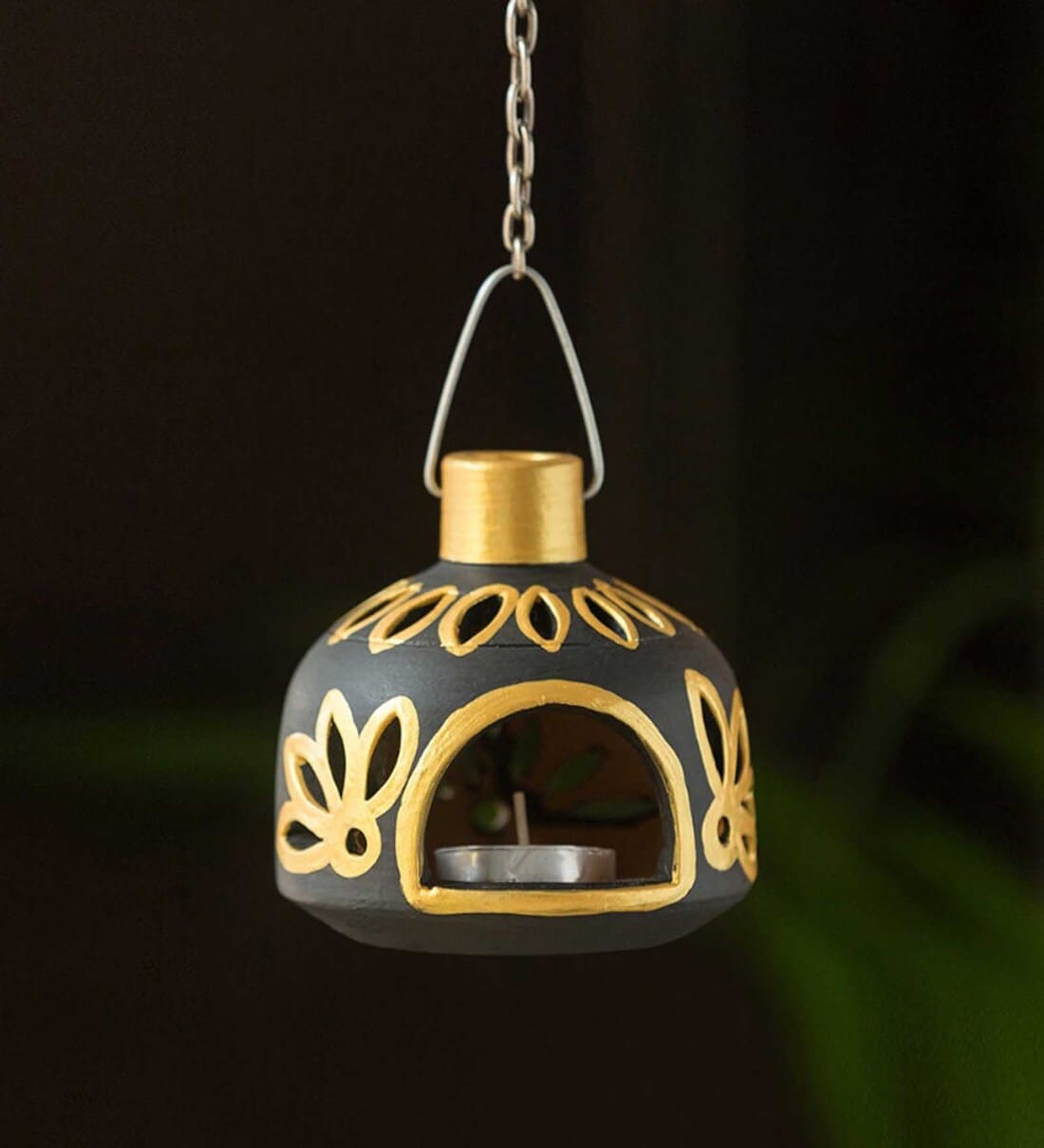 Buy Glowing Matki Hand-Painted Black & Gold Terracotta Hanging Tea ...
