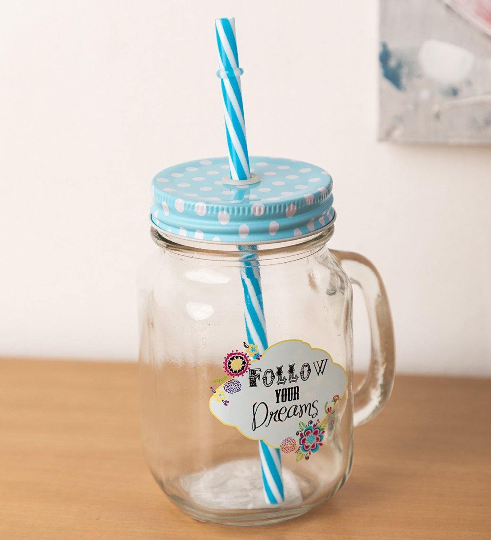 Buy Glass 450ml Blue & White Sipper at 50% OFF by Market 99 | Pepperfry