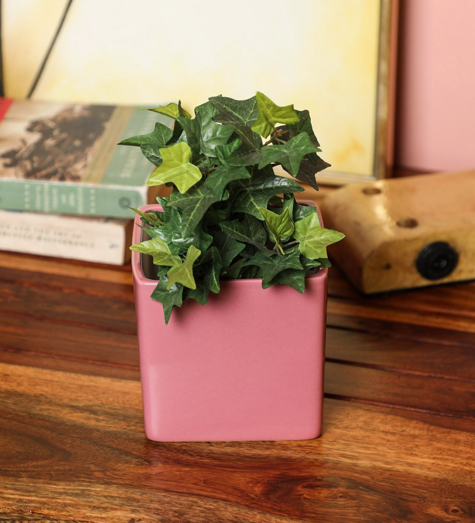 Buy Glazed Pink Ceramic Square Shape Table Top Desk Pot Pot at 50% OFF ...
