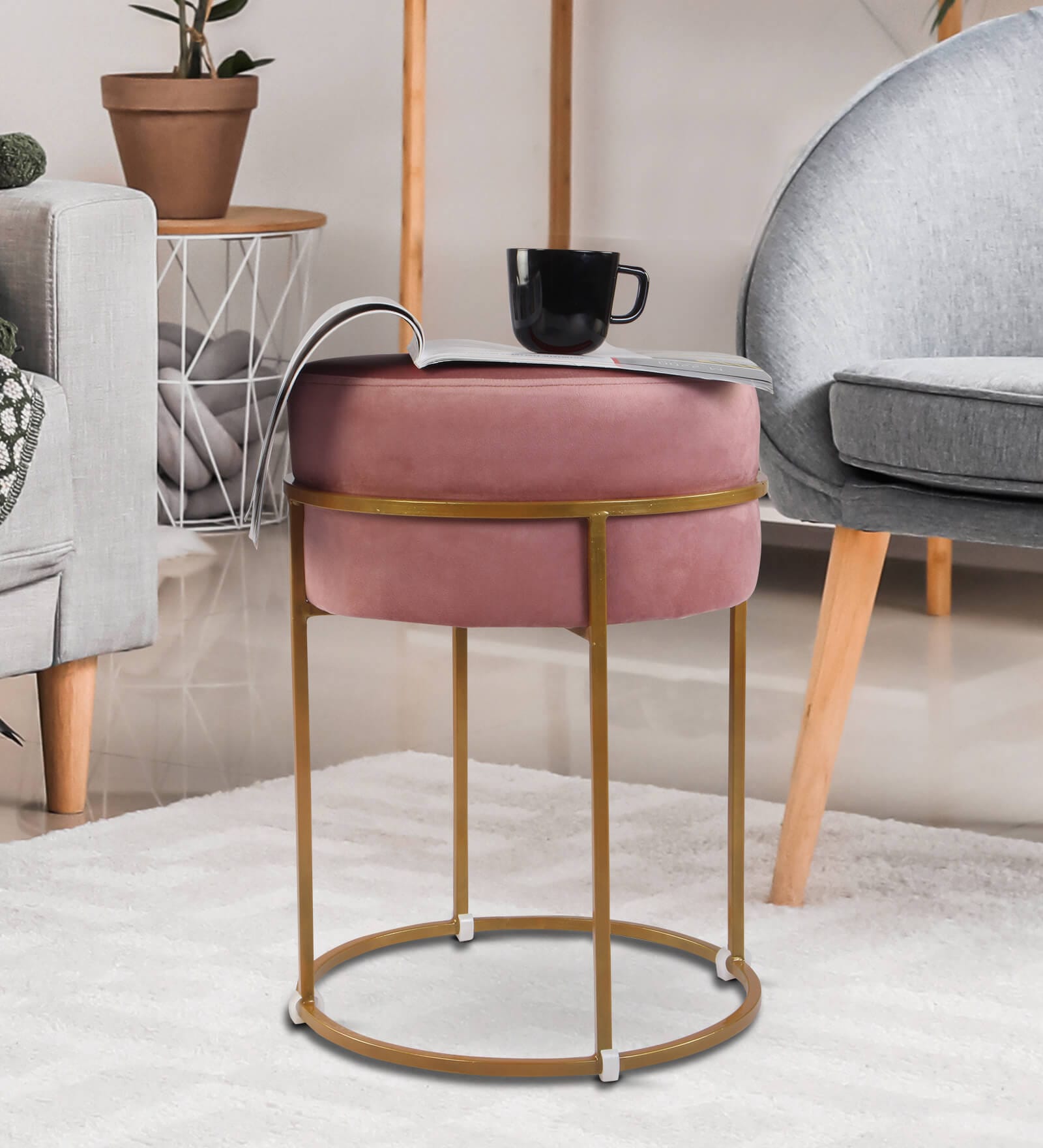 Buy Glen Velvet Fabric Ottoman Pink Colour at 50% OFF by Primrose ...