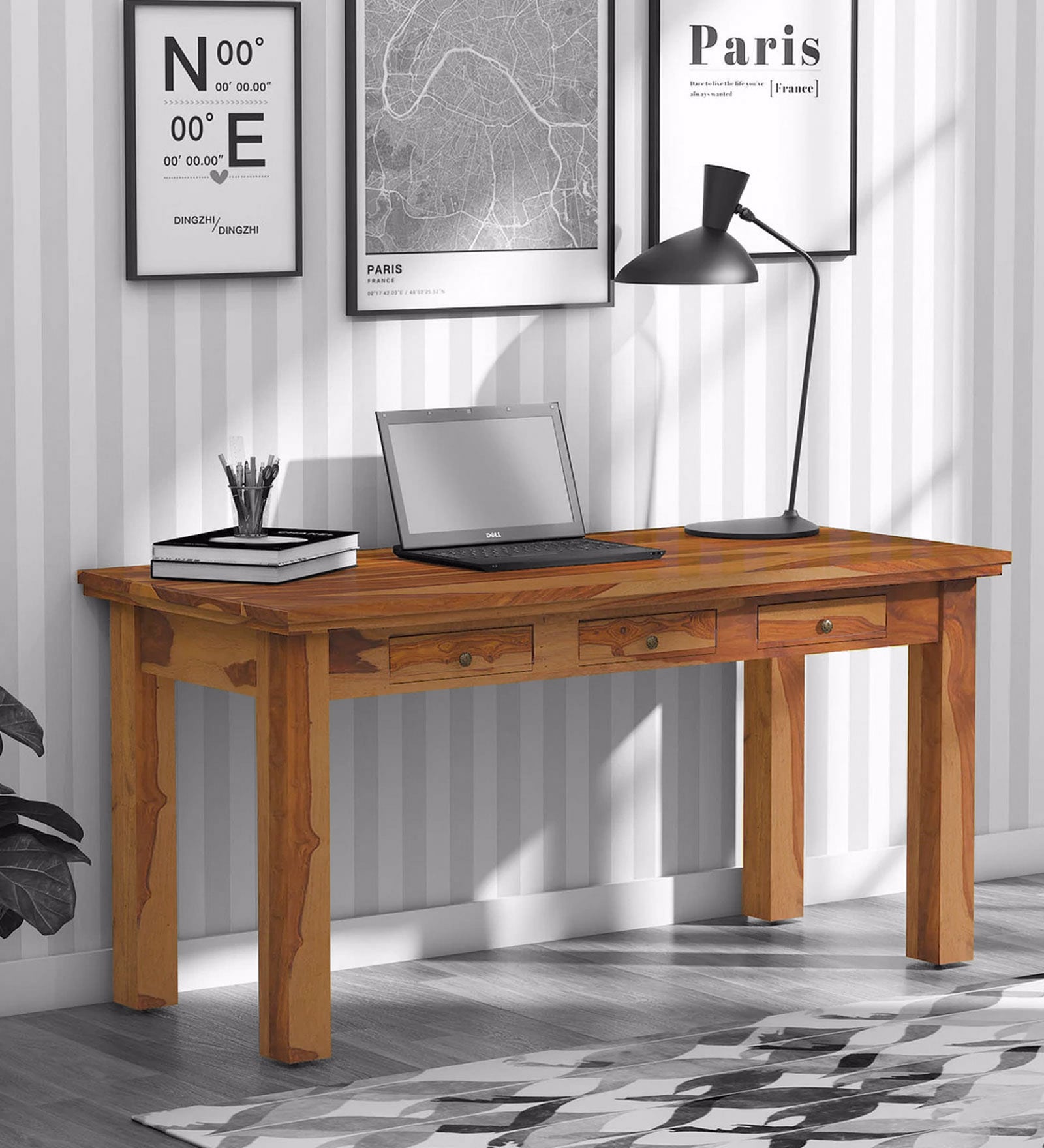 Buy Glendale Sheesham Wood Writing Table in Rustic Teak Finish by ...