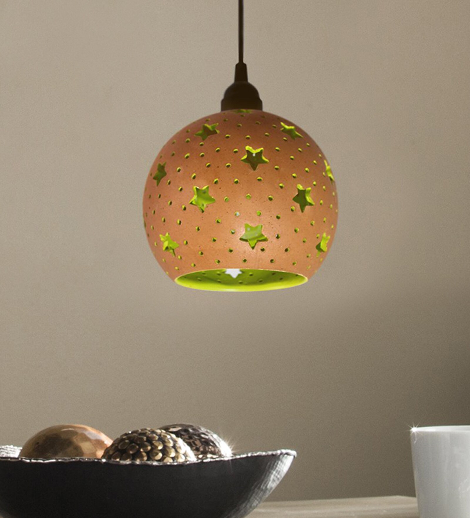 Buy Glo L Star Inner Colour Lemon Green Brown Terracotta Single Hanging ...