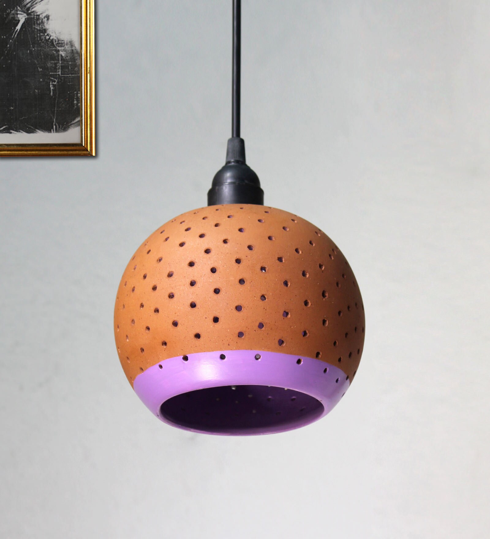 Buy Glo L with Purple Border Brown Terracotta Single Hanging Light by ...