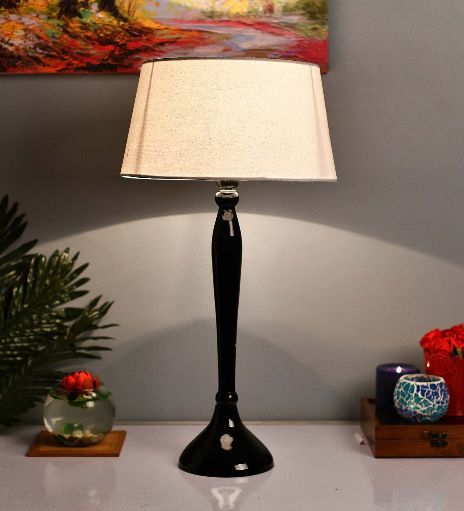 Buy Glossy Black Royal Ovoid Aluminium Table Lamp With Green Cone Shade ...