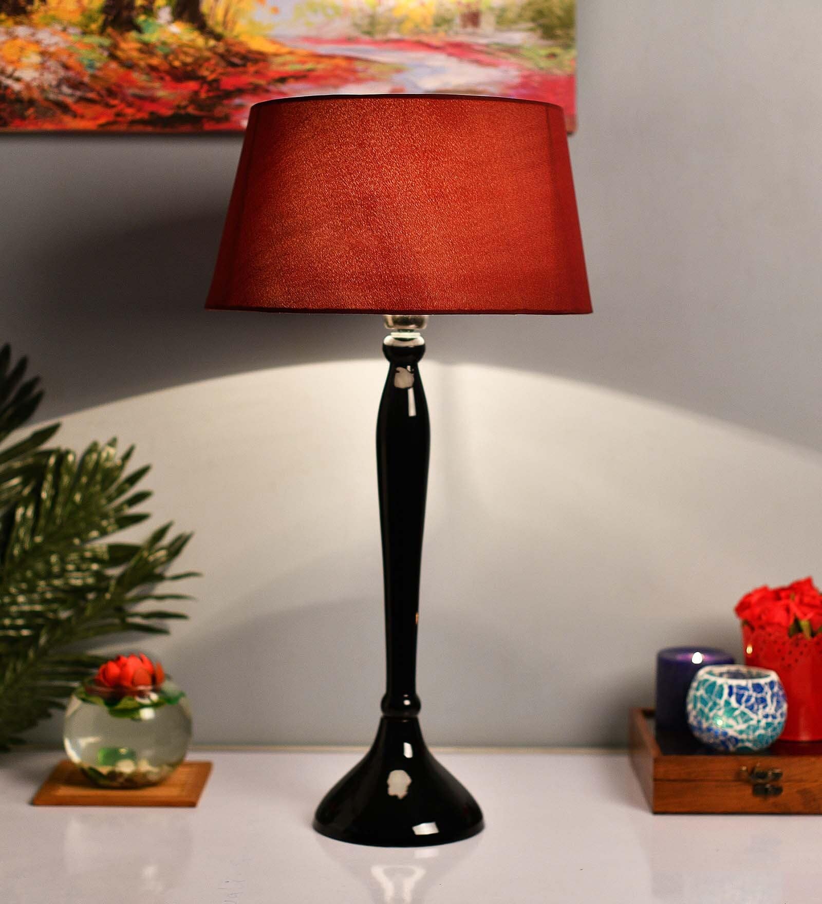Buy Glossy Black Royal Ovoid Aluminium Table Lamp With White Drum Shade ...