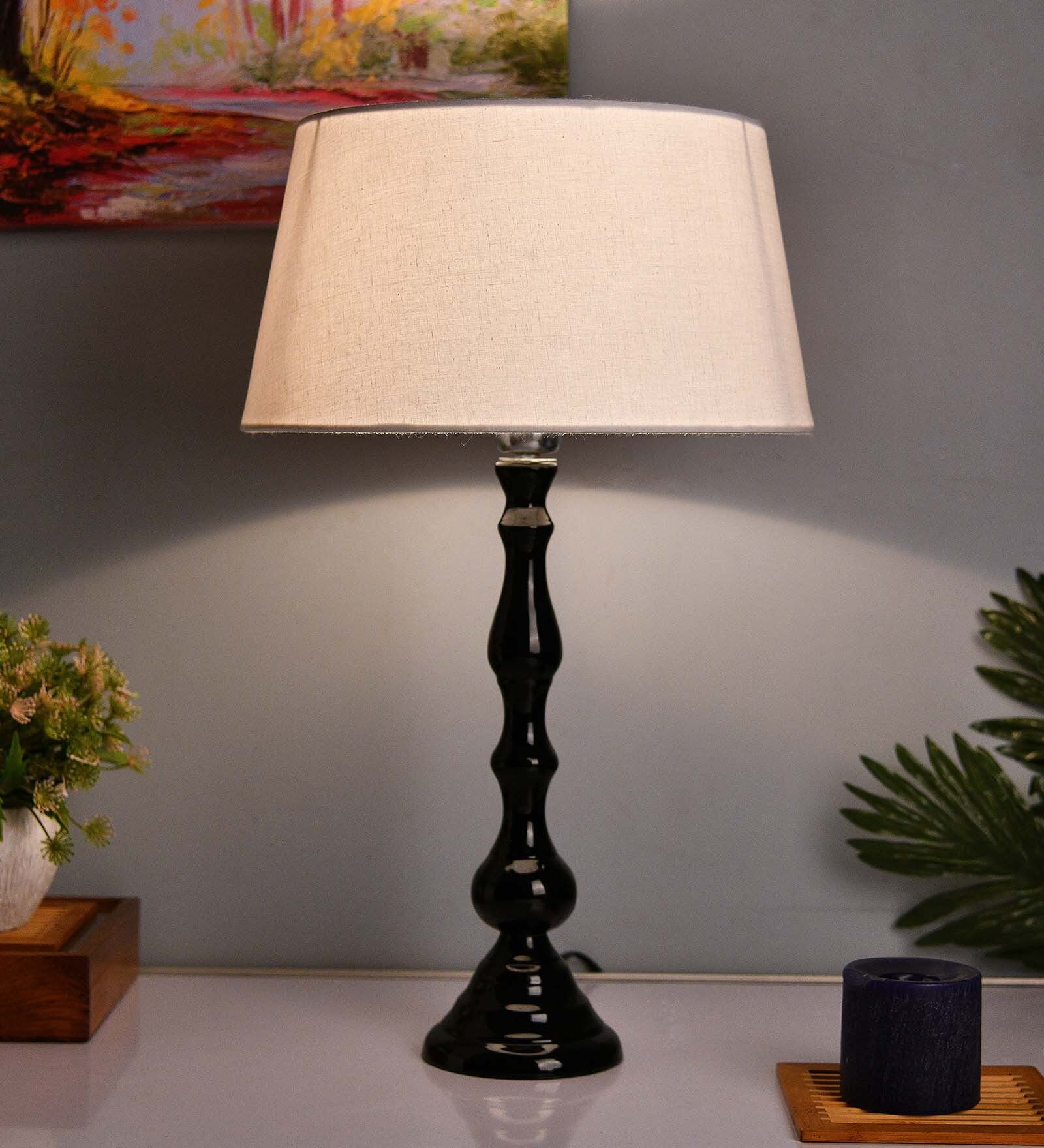 Buy Glossy Black Teardrop Aluminium Table Lamp With Green Cone Shade ...