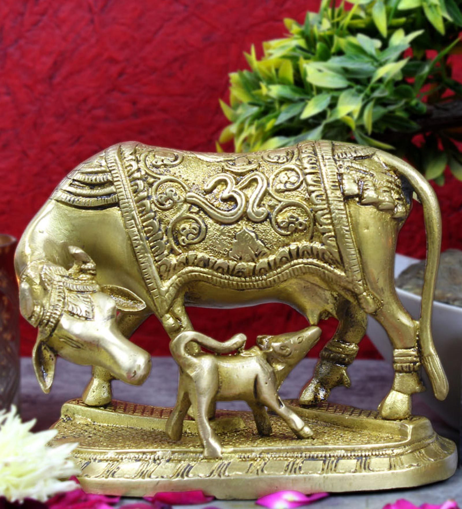 Buy Glossy Brass India Hindu Cow Calf Pair Statue at 24% OFF by Statue ...
