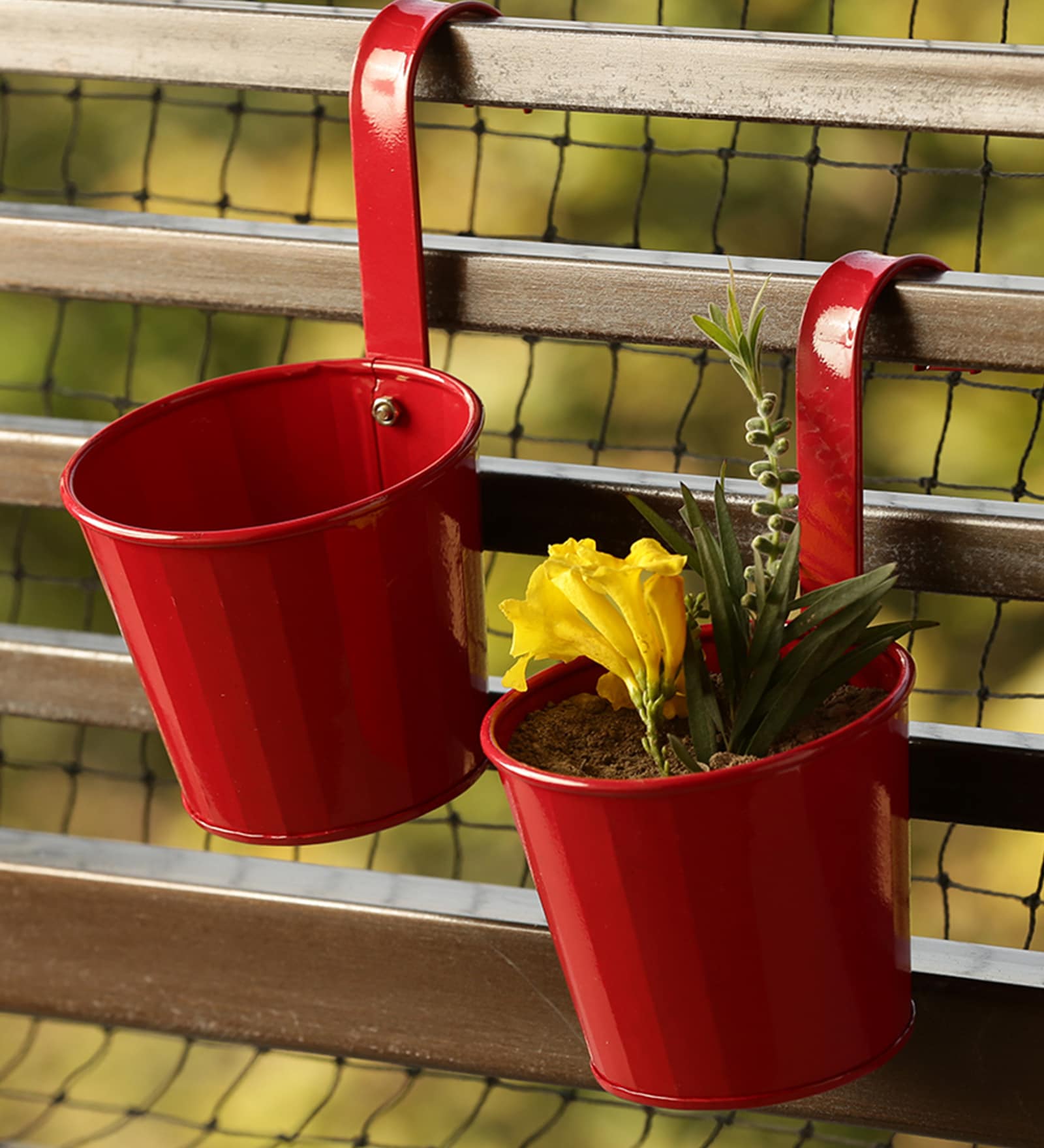 Buy Glossy Red Galvanized Iron Handpainted Railing Planter, Set of 2 by ...