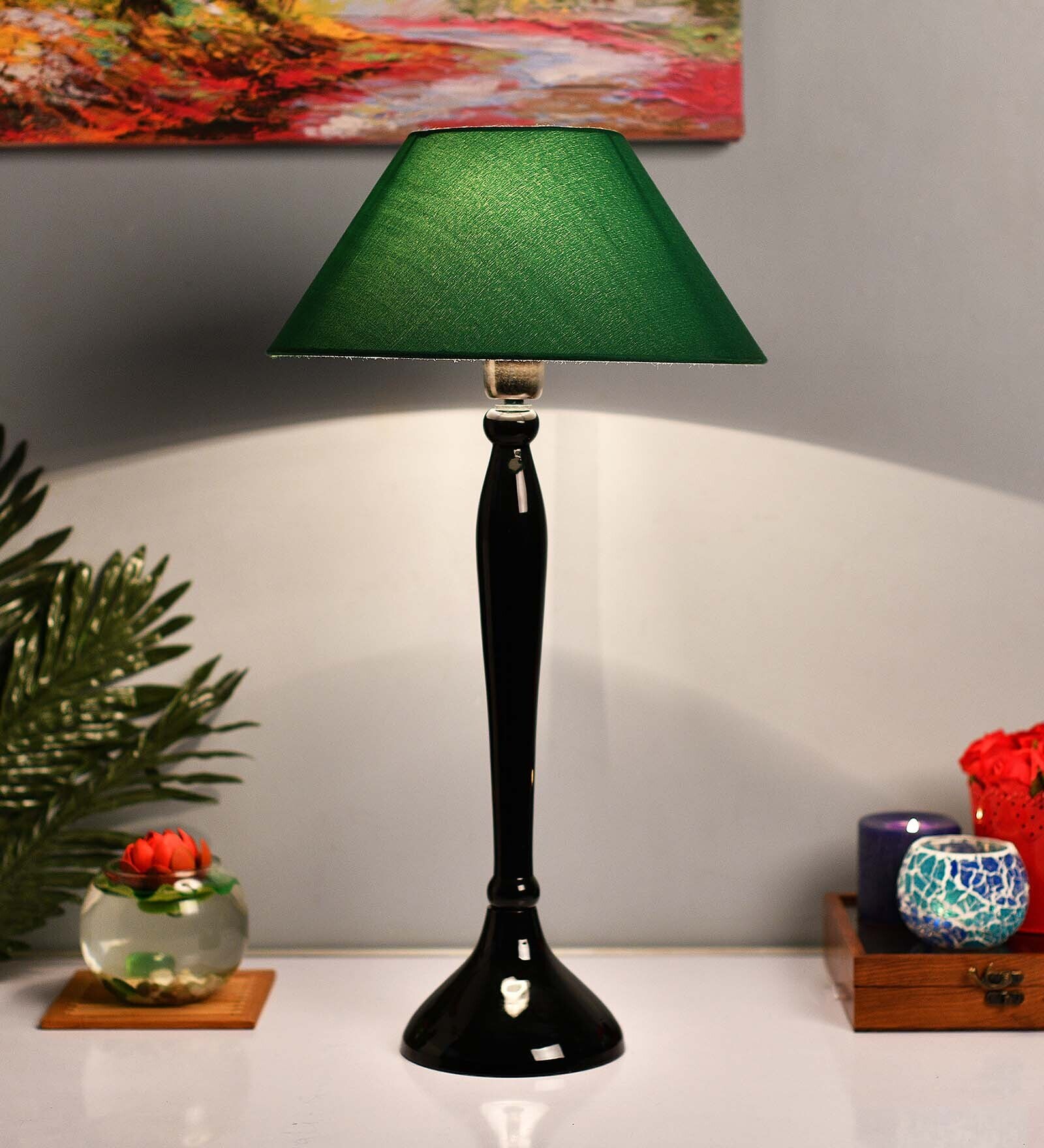 Buy Glossy Red Royal Ovoid Aluminium Table Lamp With Black Cone Shade ...