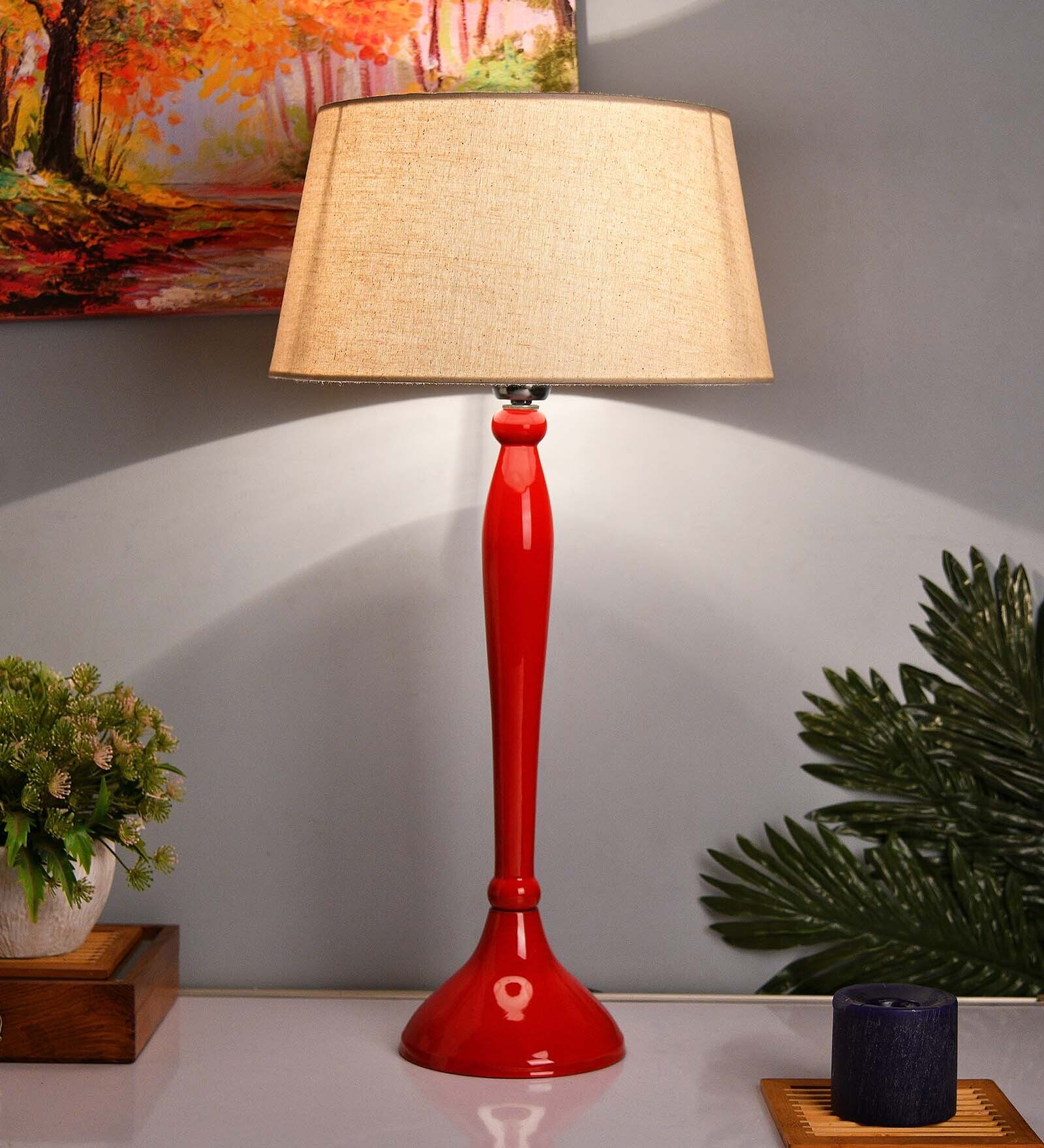 Buy Glossy Red Royal Ovoid Aluminium Table Lamp With Blue Cone Shade ...