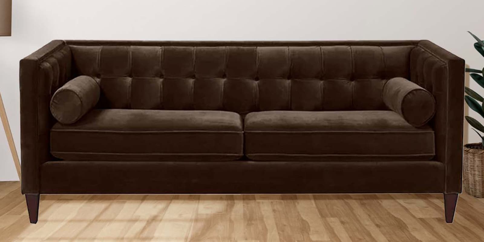 Buy Gloria Velvet 3 Seater Sofa in Brown Finish at 54% OFF by Timberly | Pepperfry