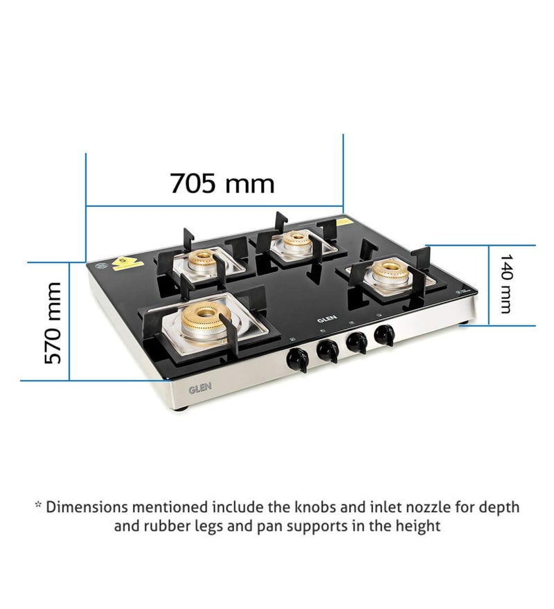 Buy Glen 4 Burner Glass Cooktop 1048 SQ GT with Forged Brass Burners ...