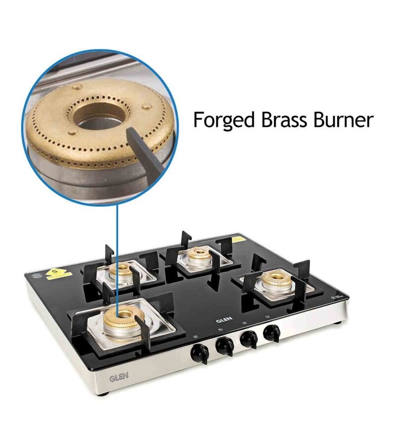 Buy Glen 4 Burner Glass Cooktop 1048 SQ GT with Forged Brass Burners ...