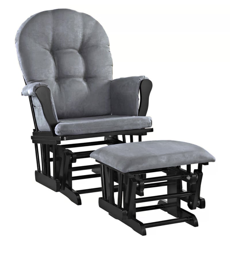 Modern Gray Polyester Wood Glider Rocker Chair And Ottoman