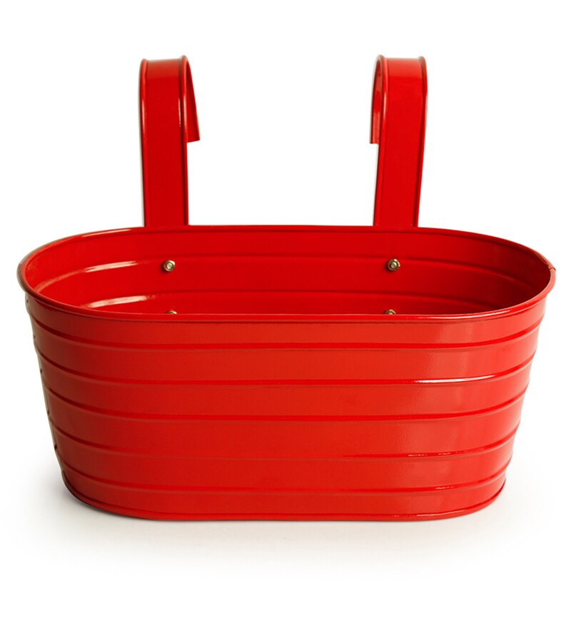 Buy Glossy Red Galvanized Iron Handpainted Railing Planter by ...