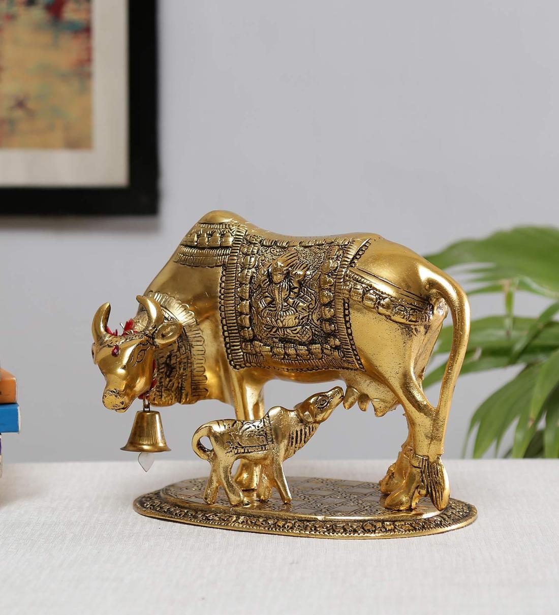 Buy Gold Aluminium Cow Baby Idol at 39% OFF by Handicrafts Paradise ...