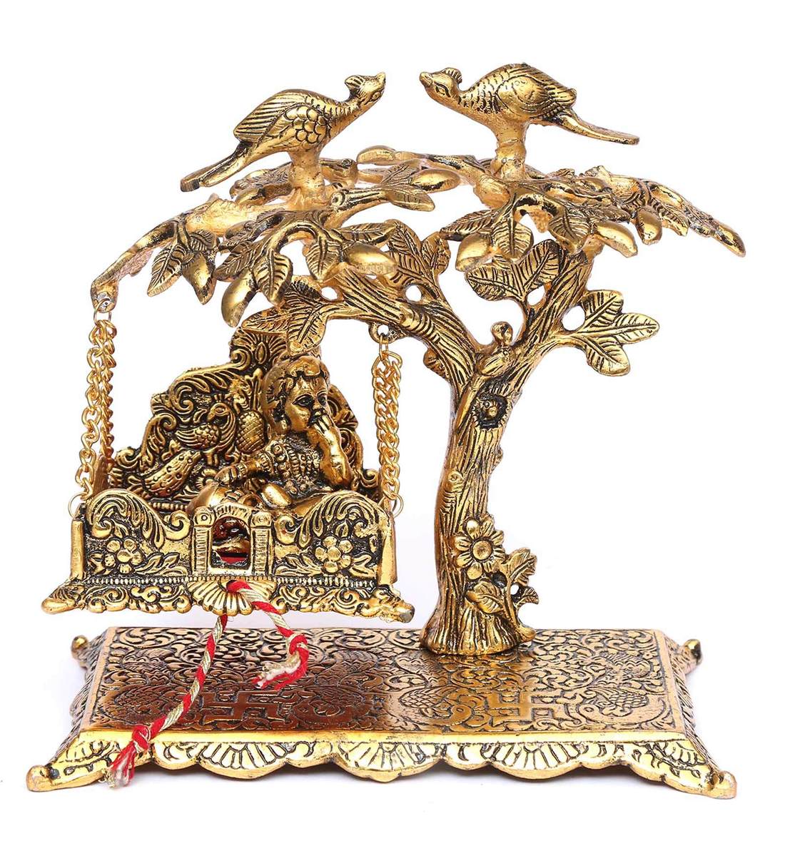 Buy Gold Aluminium Krishna Seated On A Jhoola Idol by Handicrafts ...