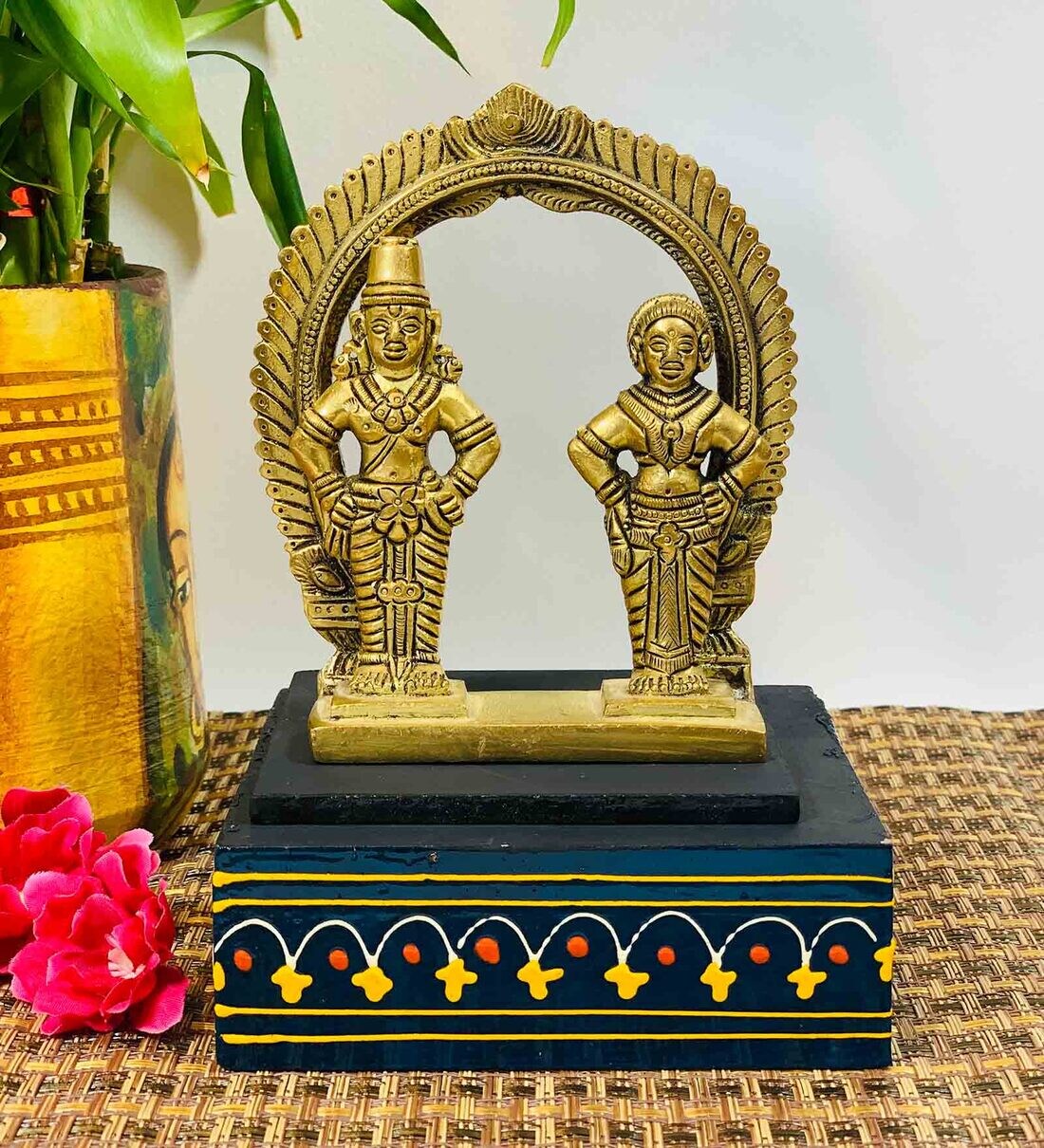 Buy Gold Brass Brass Engraved Vithal Rukmani With Mehrab Idol by Suriti ...