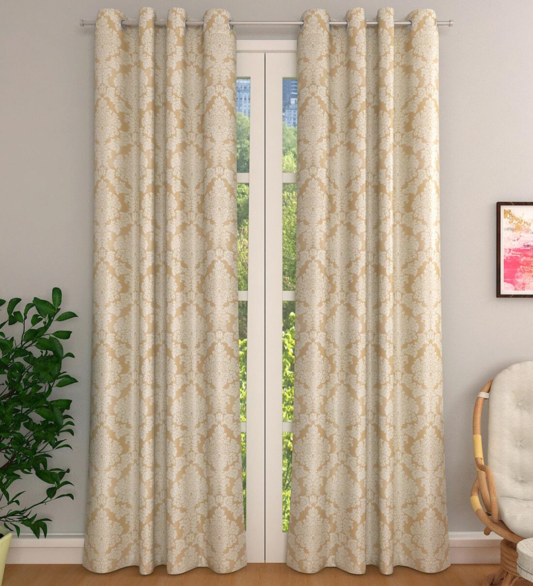 Buy Gold Traditional Cotton 9 Ft Light Filtering Eyelet Door Curtain at ...
