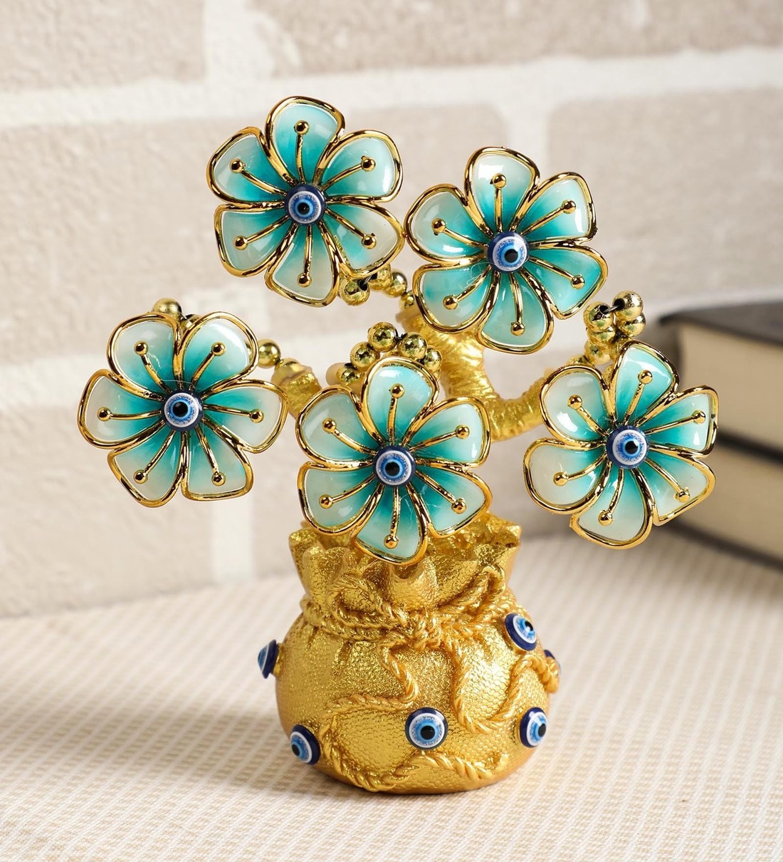 Buy Gold Evil Eye Artificial Flower Showpiece by Ethnic Karigari Online ...