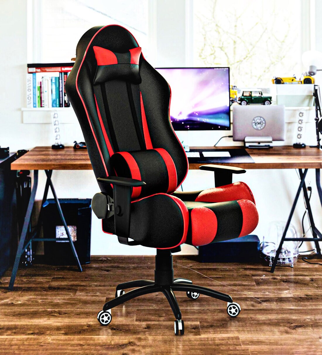 Buy Gold Leatherette Gaming Chair in Red & Black Colour at 39% OFF by ...