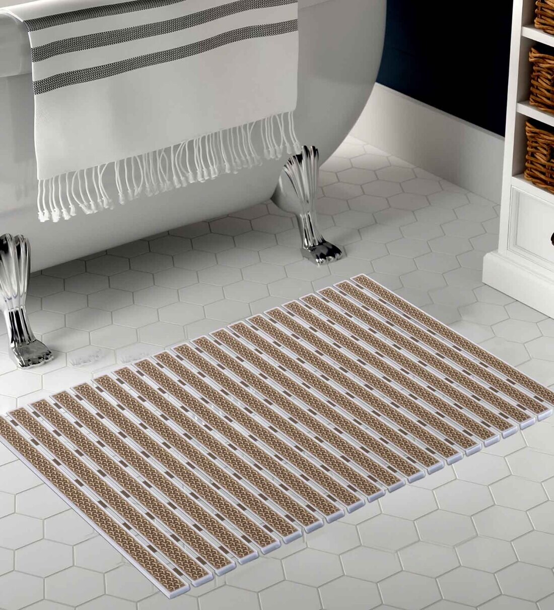 Buy Gold Geometric PVC 28x16 Inches Antiskid Shower Bath Mat at 40% OFF ...