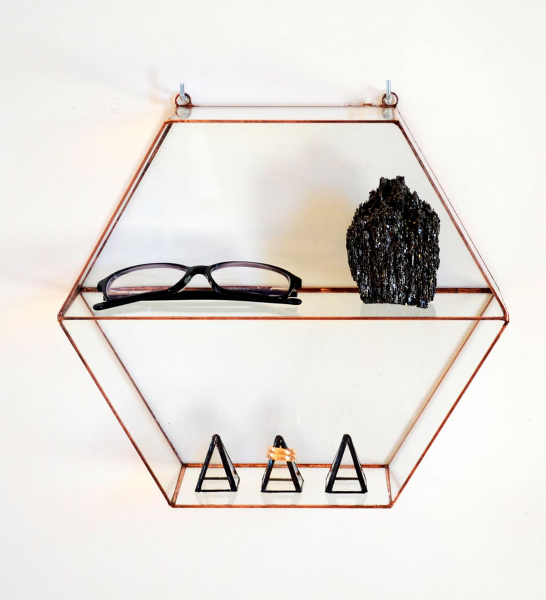 Buy Glass Geometric Floating Wall Shelf in Gold Colour by Qesyas at 100 ...