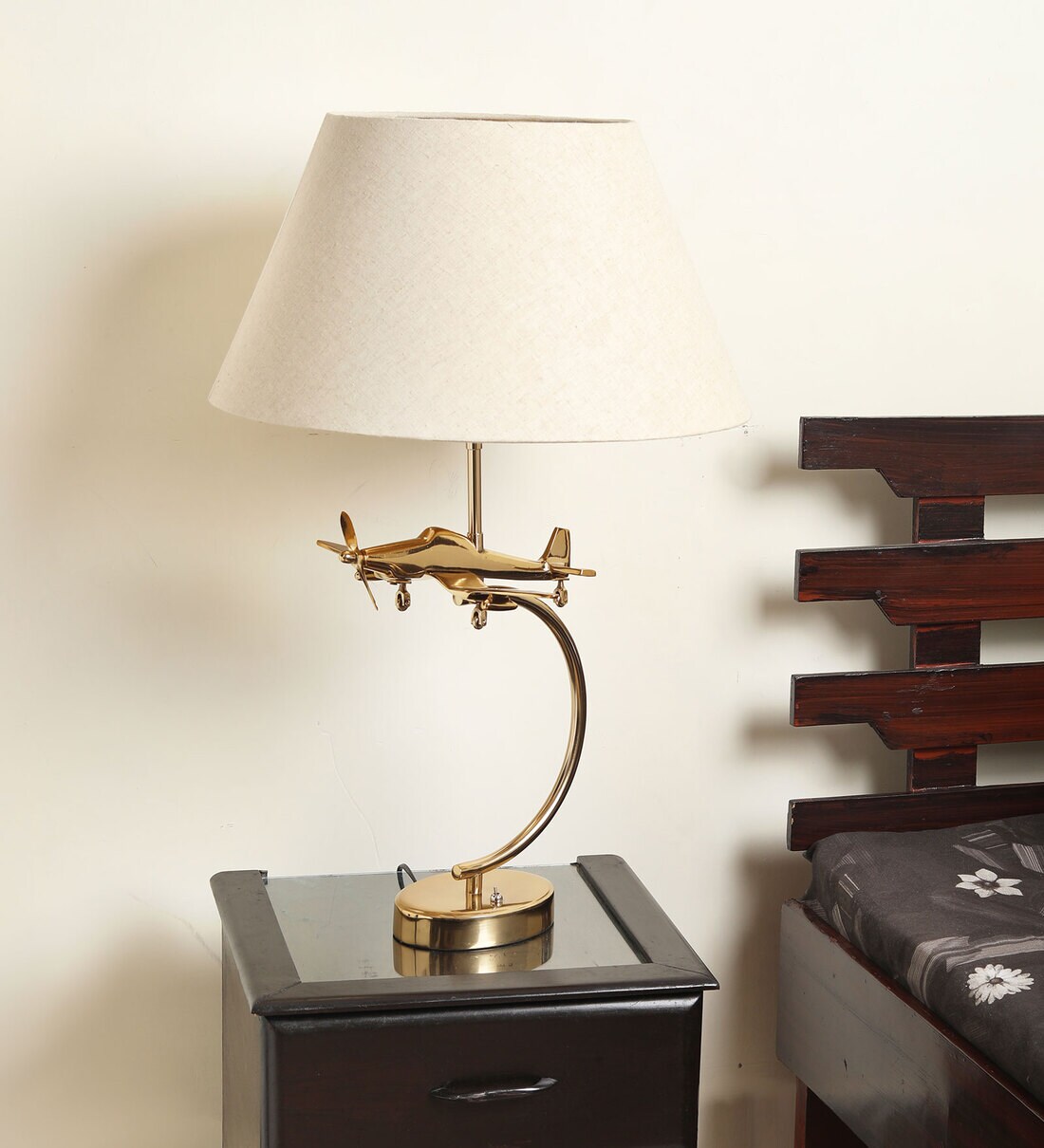 Buy Gold Luxury Avion Bedside Table Lamp With Beige Gold Fabric Shade ...