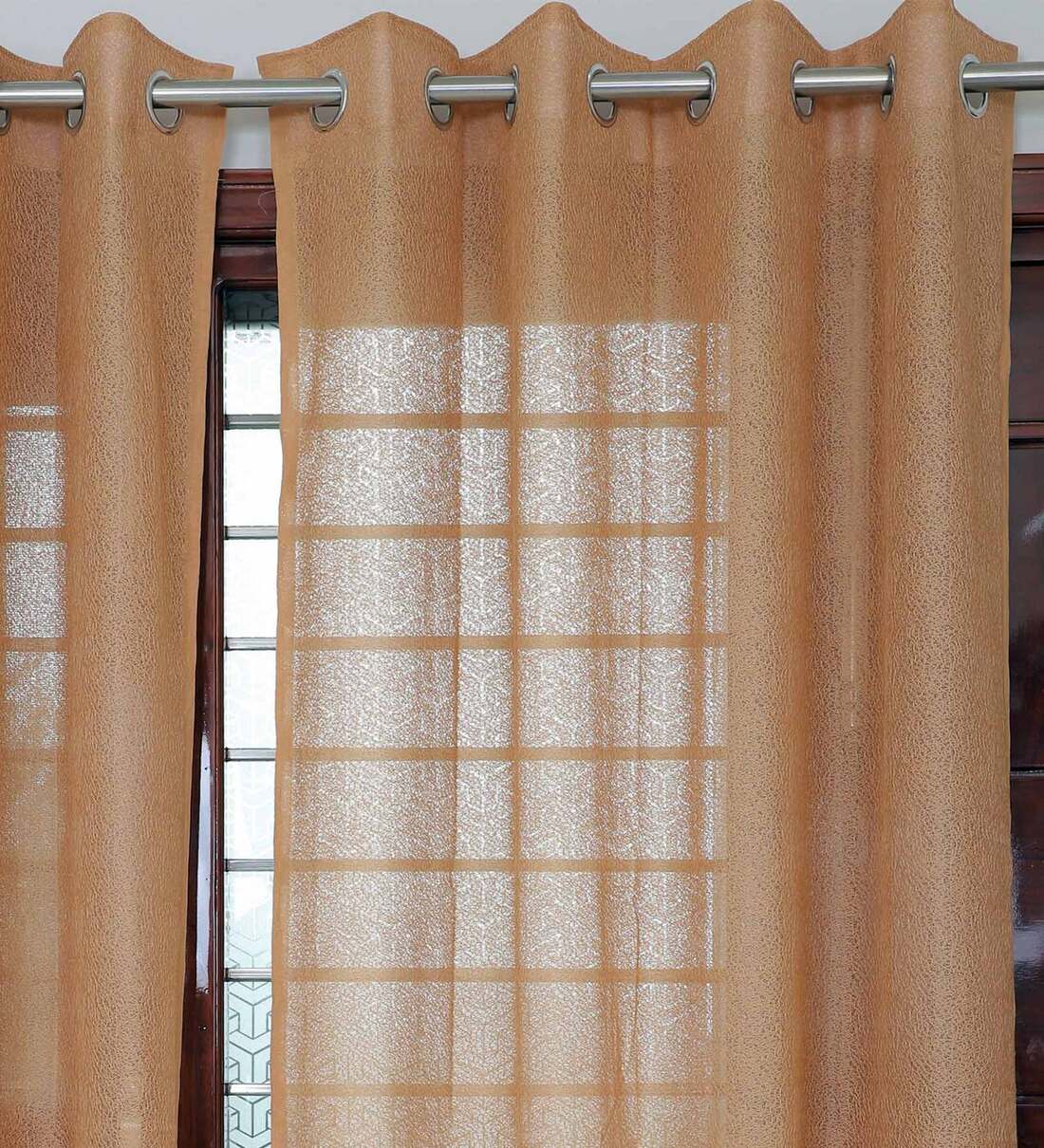 Buy Gold Abstract Polyester 7 Ft Sheer Eyelet Door Curtains (Set of 2 ...