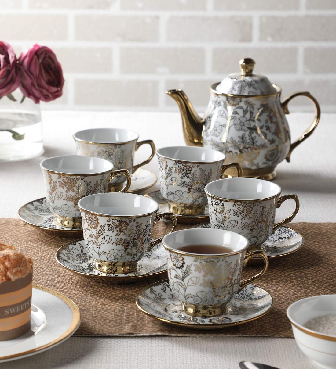 Buy Lukas Gold Porcelain (Set of 13) Teaware Set at 30% OFF by Ceradeco ...