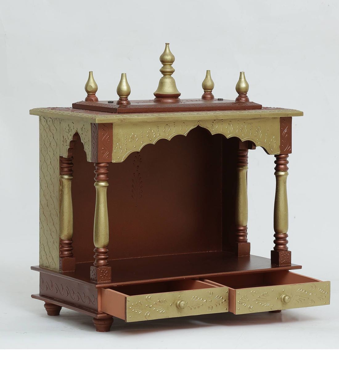 Buy Gold Sheesham Wood & MDF Without Door Handicraft Temple by India ...