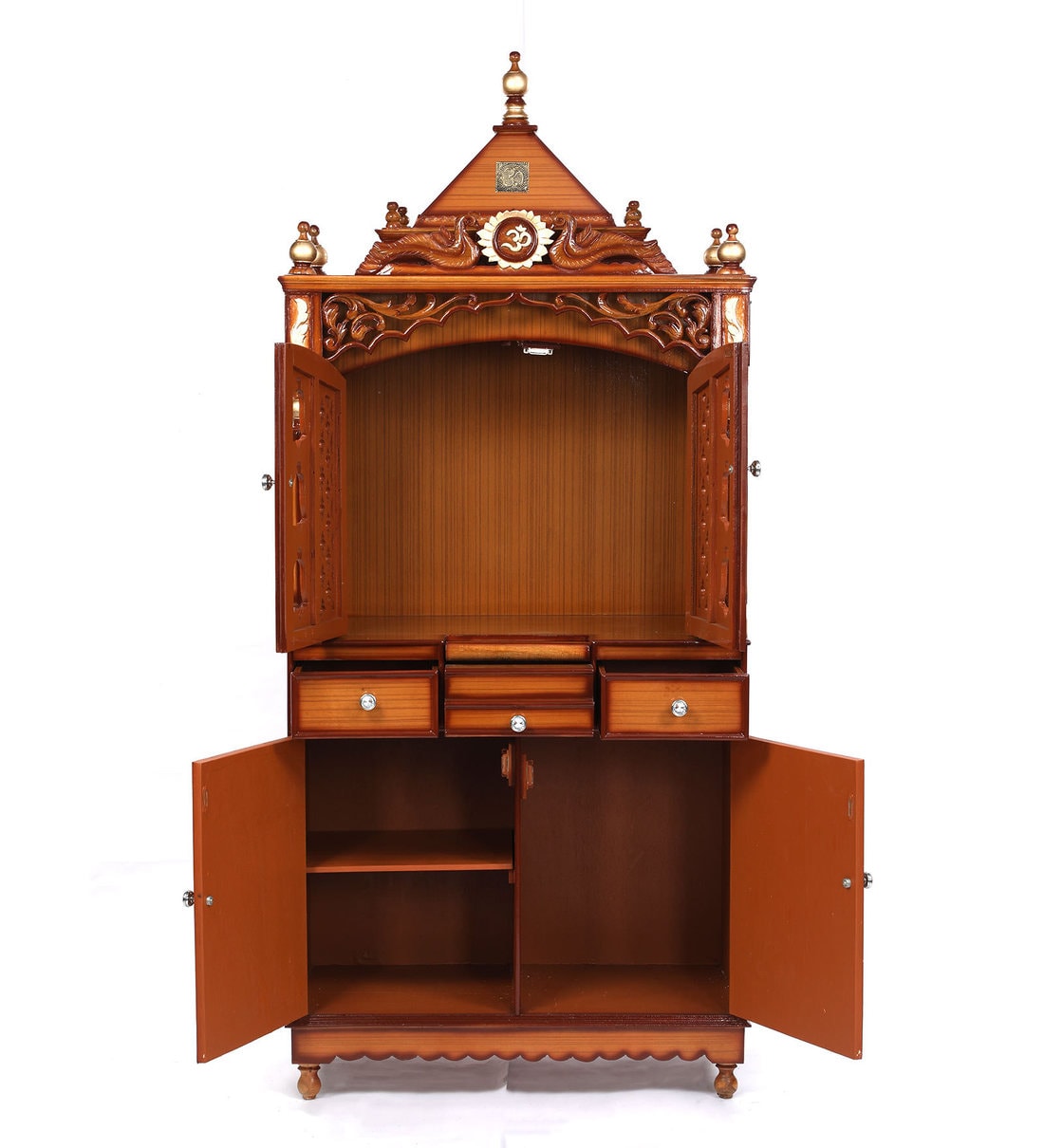Buy Teak Wood Gold Large Mandir With Storage By Dzyn Furnitures Online ...