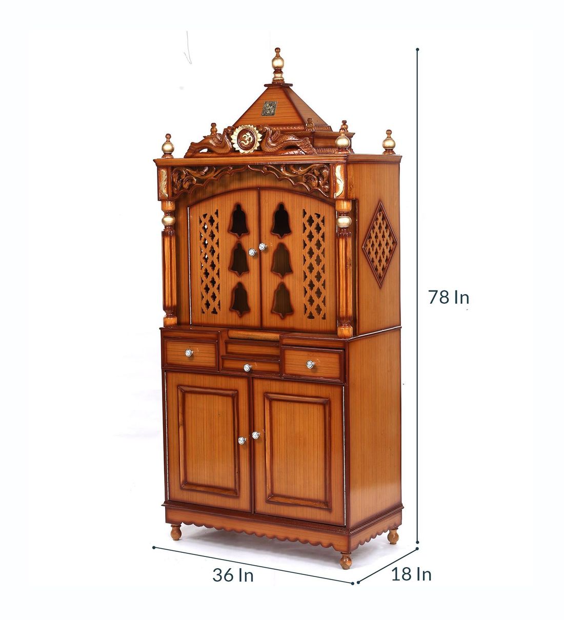 Buy Teak Wood Gold Large Mandir With Storage By Dzyn Furnitures Online ...