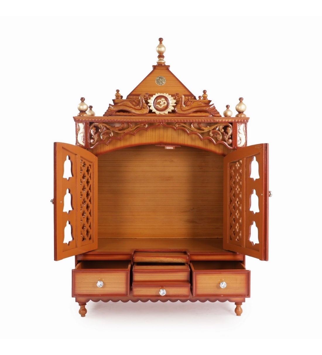 Buy Teak Wood Antarusya Gold Mandir With Storage By Dzyn Furnitures ...