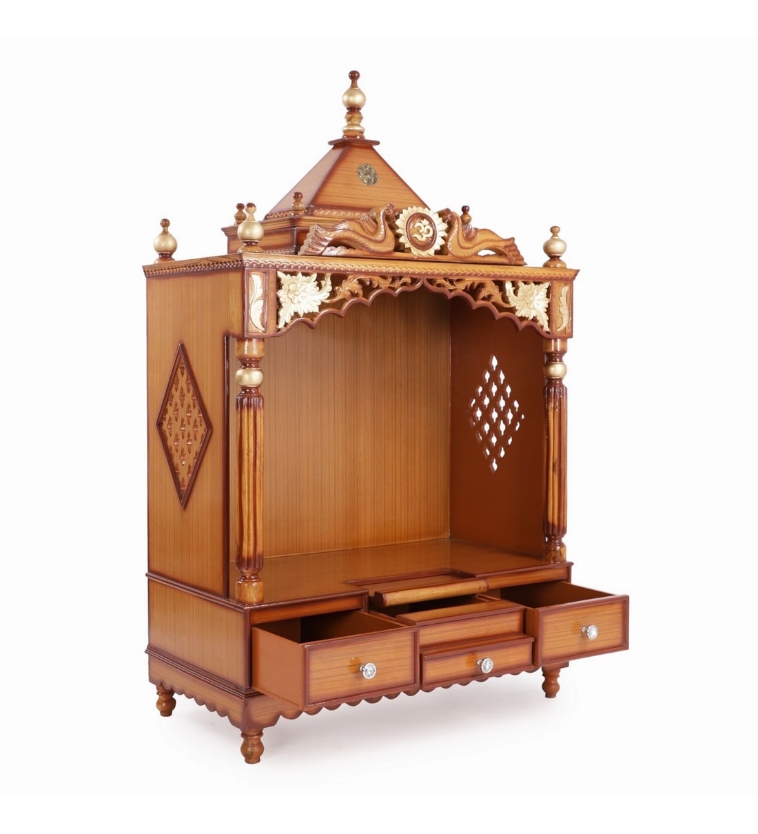 Buy Teak Wood Gold Mandir With Storage By Dzyn Furnitures Online ...