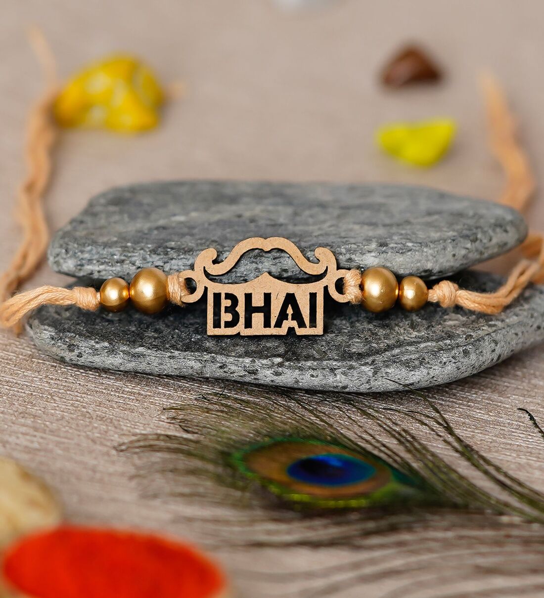 Buy Golden Designer \Bhai\ Fancy Kids Rakhi with Roli Chawal Pack at 45 ...