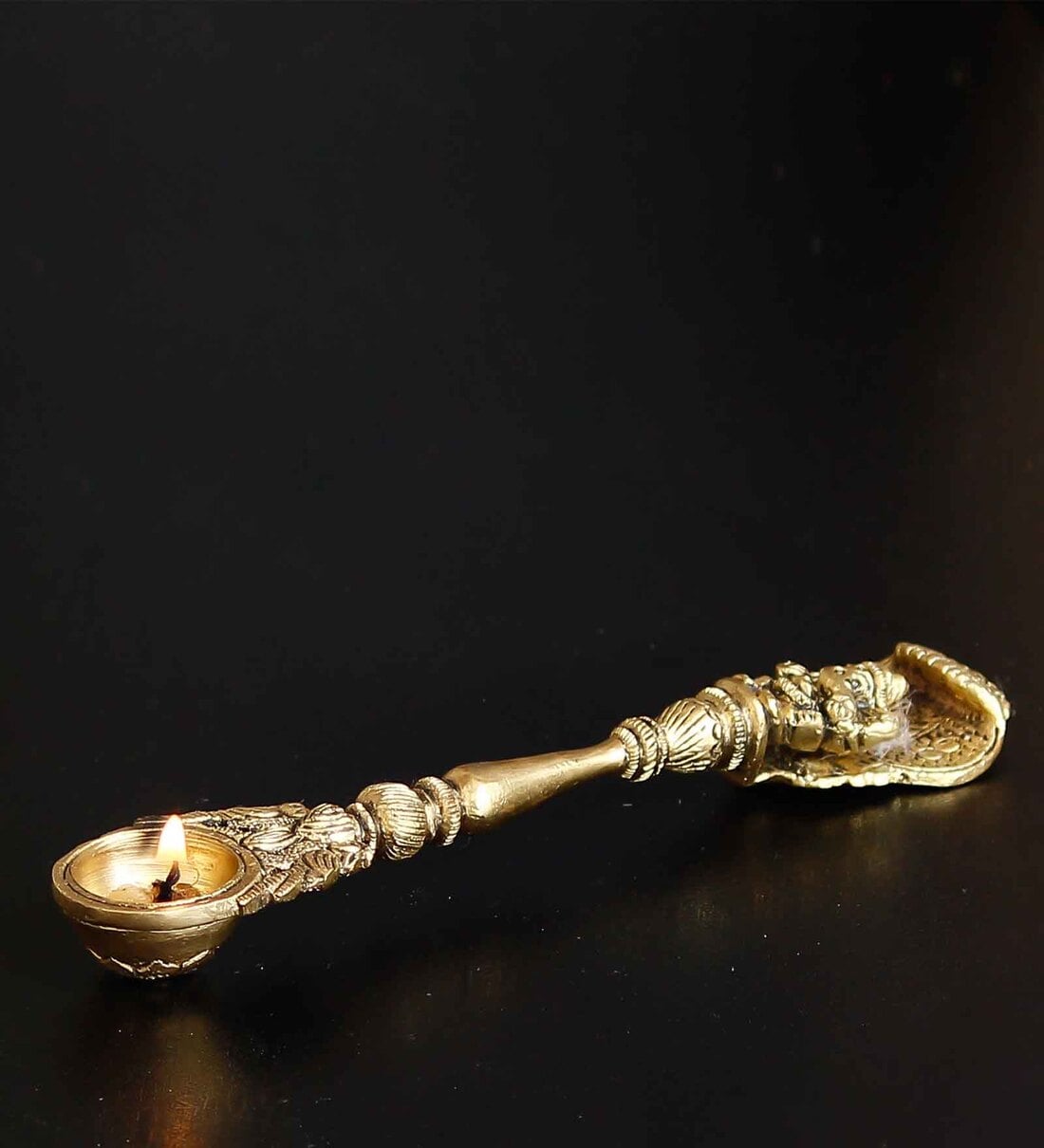 Buy Golden Ethnic Carved Brass Long Stick Diya With 1 Wick For Pooja ...