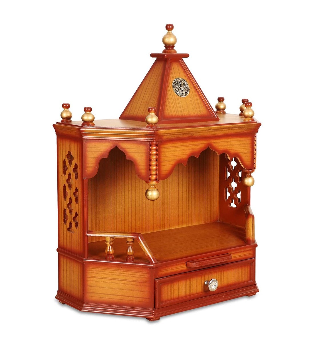 Buy Teak Wood Golden Mandir With Storage By Dzyn Furnitures Online ...