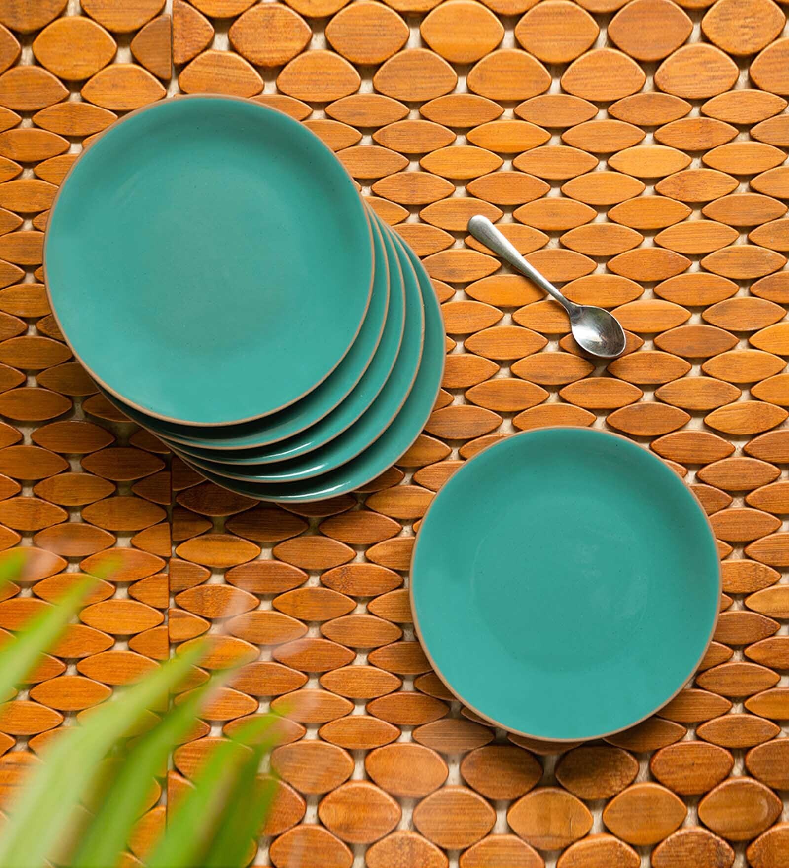 Buy Goan Paradise (Set of 6) 7 Inch Blue & Brown Colour Ceramic Quarter ...