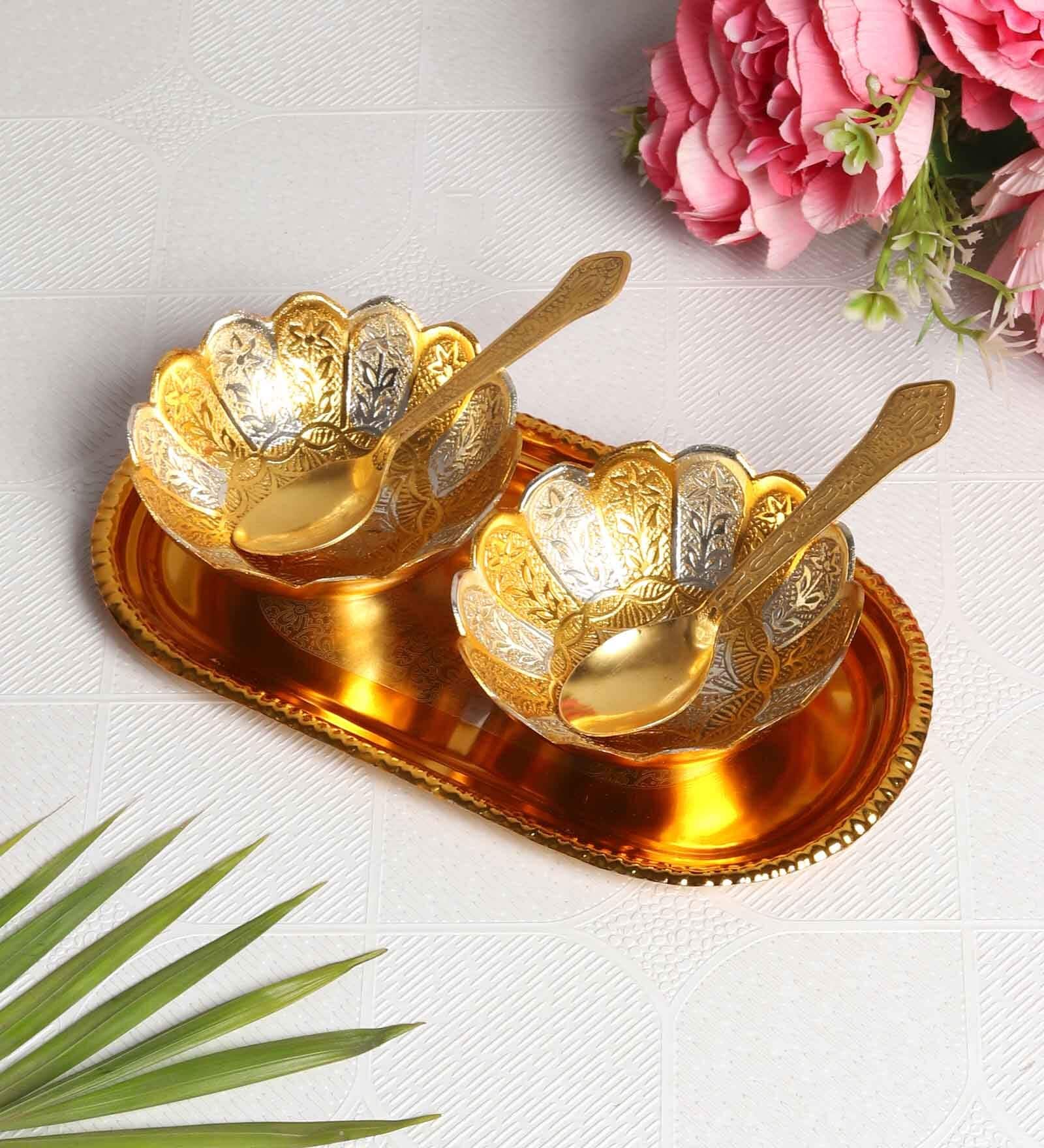Buy Gold & Silver 2 bowl & Trey Red Box at 42% OFF by Qamar Home ...